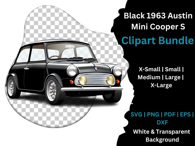 Black 1963 Austin Mini Cooper S, Clipart Bundle, Vector Graphic ...