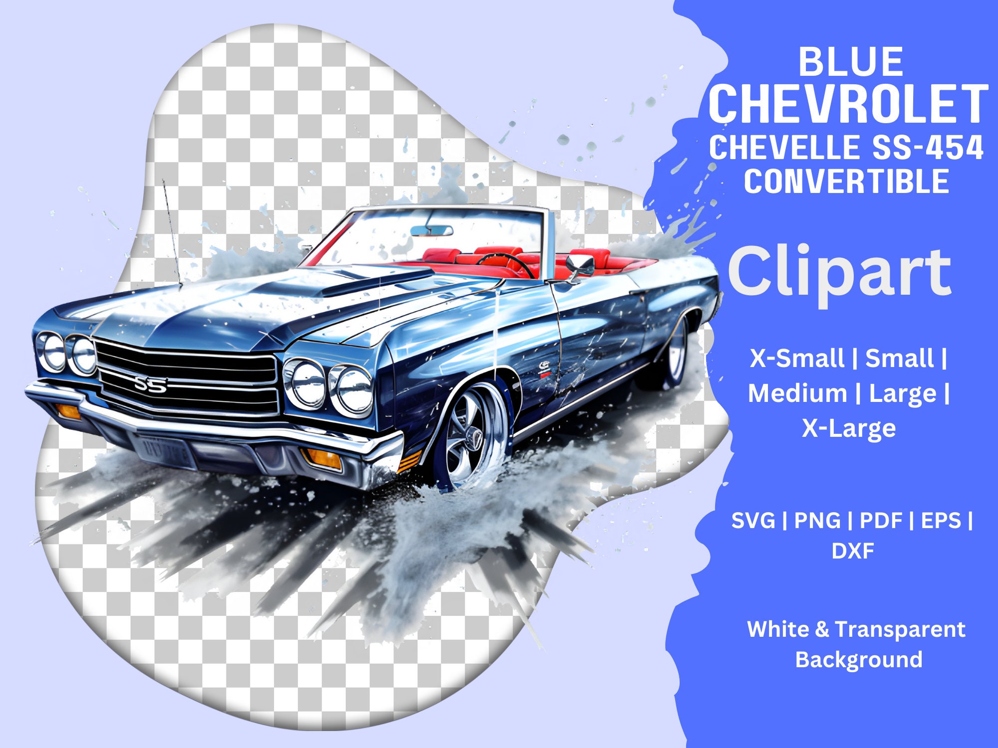 Metallic Blue Chevrolet Chevelle SS-454 Convertible, Clipart Bundle ...