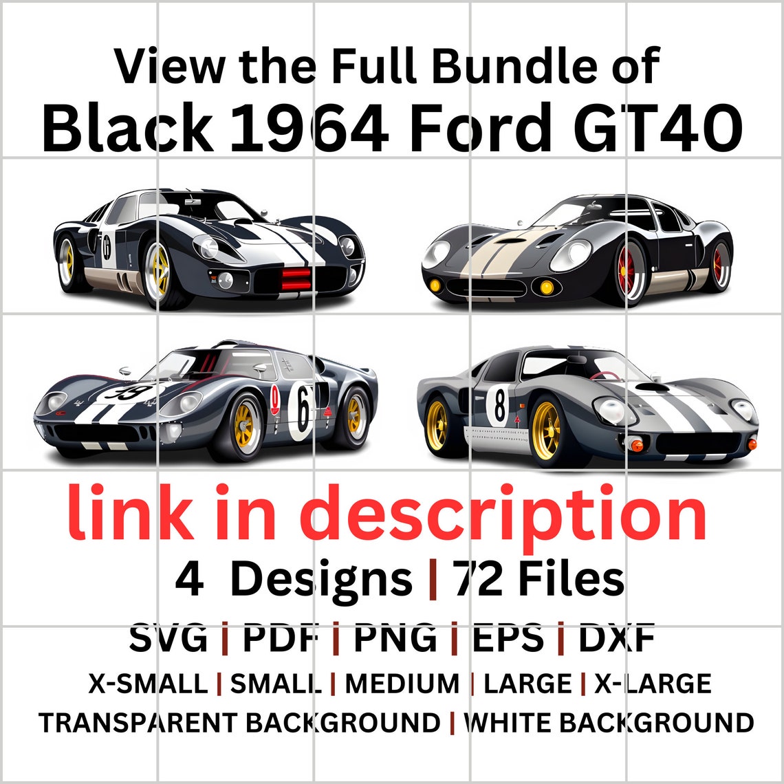 Black 1964 Ford GT40, Clipart Bundle, Vector Graphic, Instant Download ...