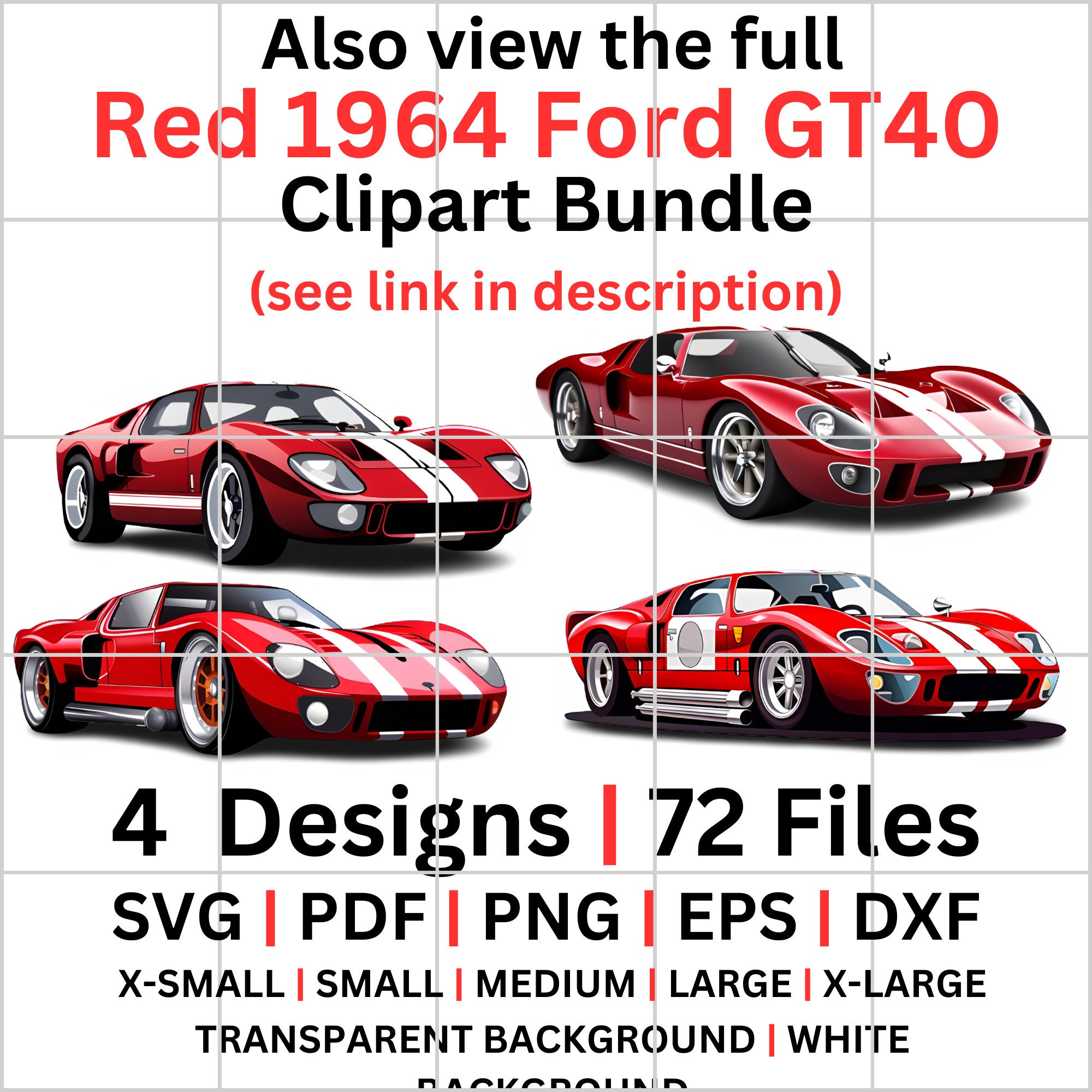Red 1964 Ford GT40, Clipart Bundle, Vector Graphic, Instant Download ...