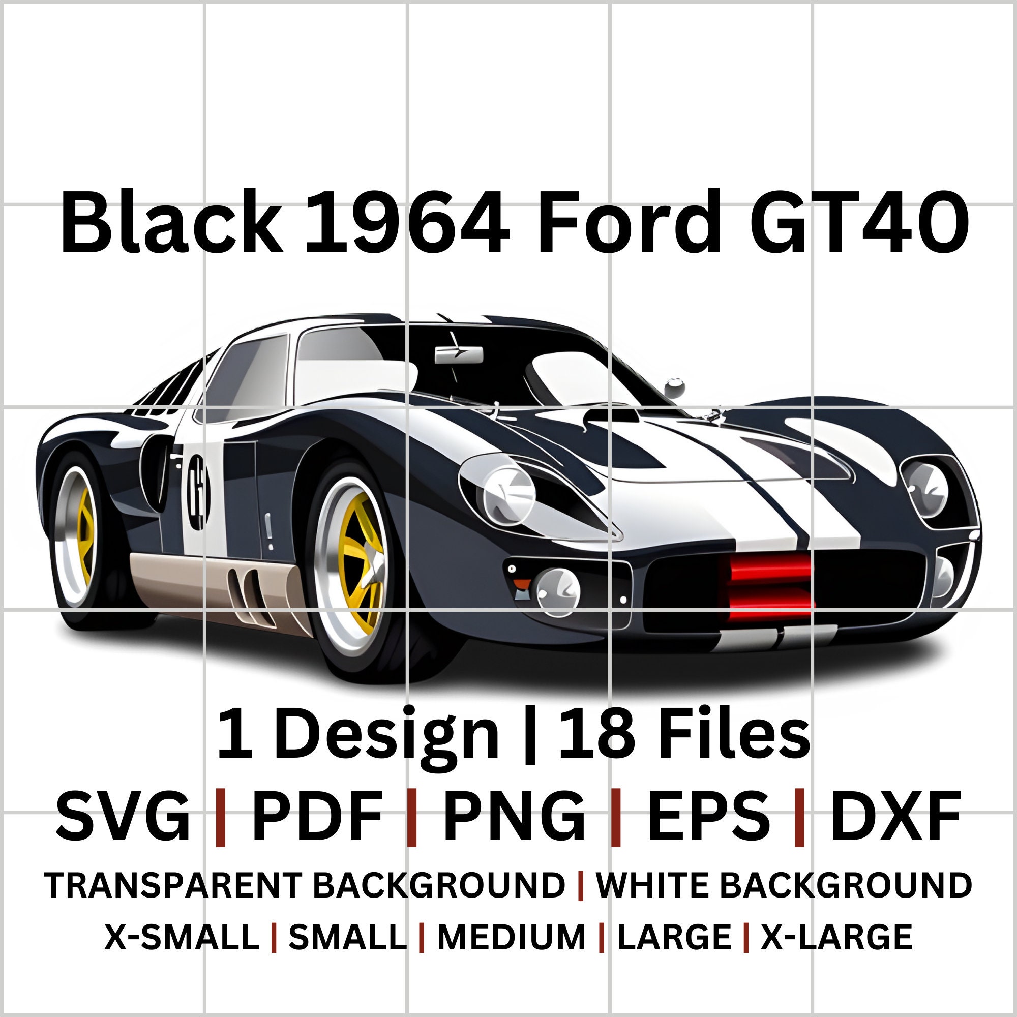 Black 1964 Ford GT40, Clipart Bundle, Vector Graphic, Instant Download ...