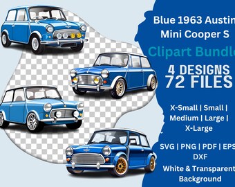 Blue 1963 Austin Mini Cooper S, Clipart Bundle, Vector Graphic, Instant ...