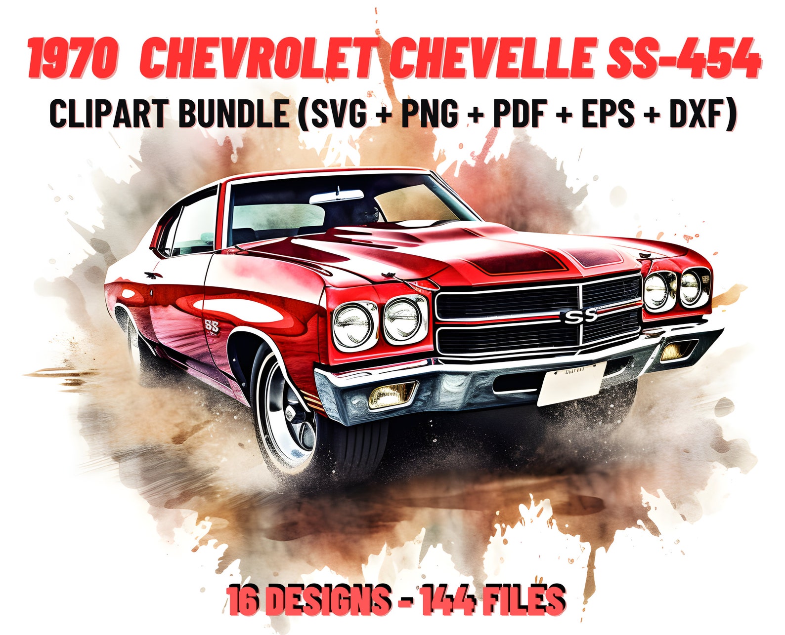 Chevrolet Chevelle SS-454, Vintage Car, Mega Clipart Bundle, Muscle Car ...