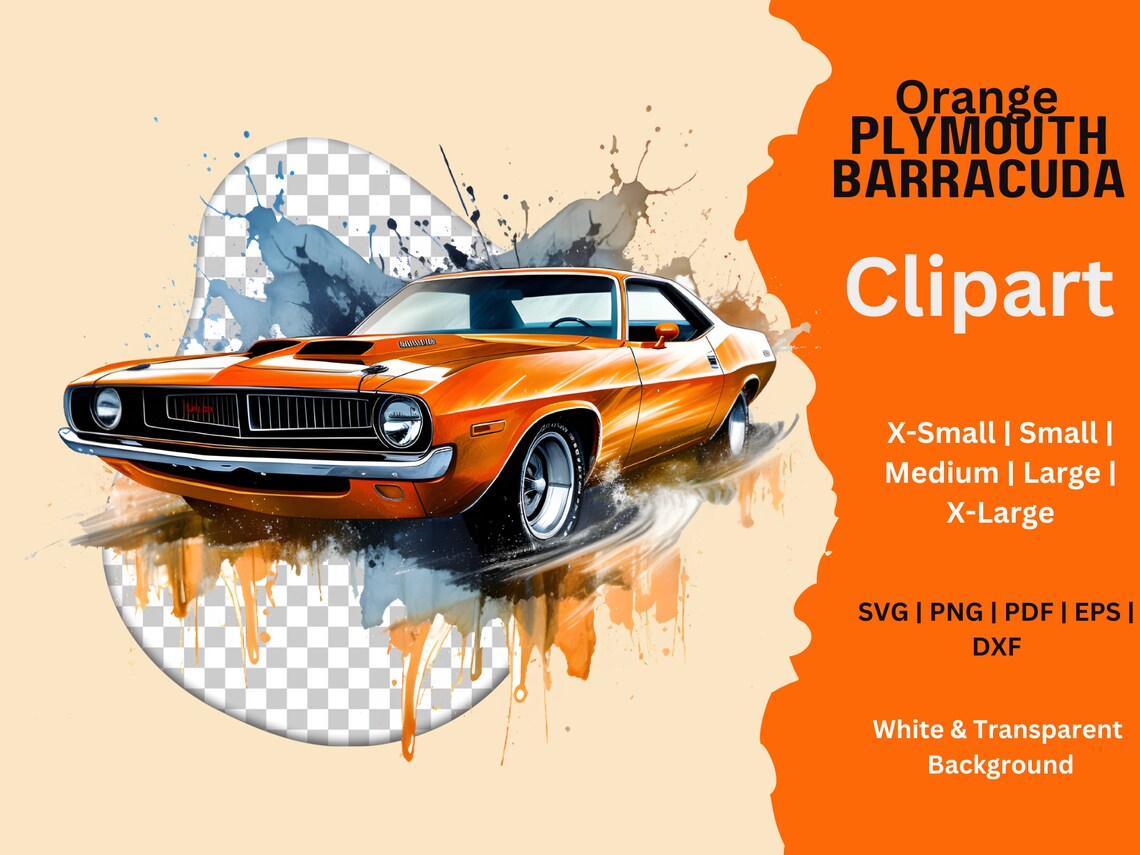 Orange Plymouth Barracuda, Plymouth Cuda, Clipart Bundle, Vector ...