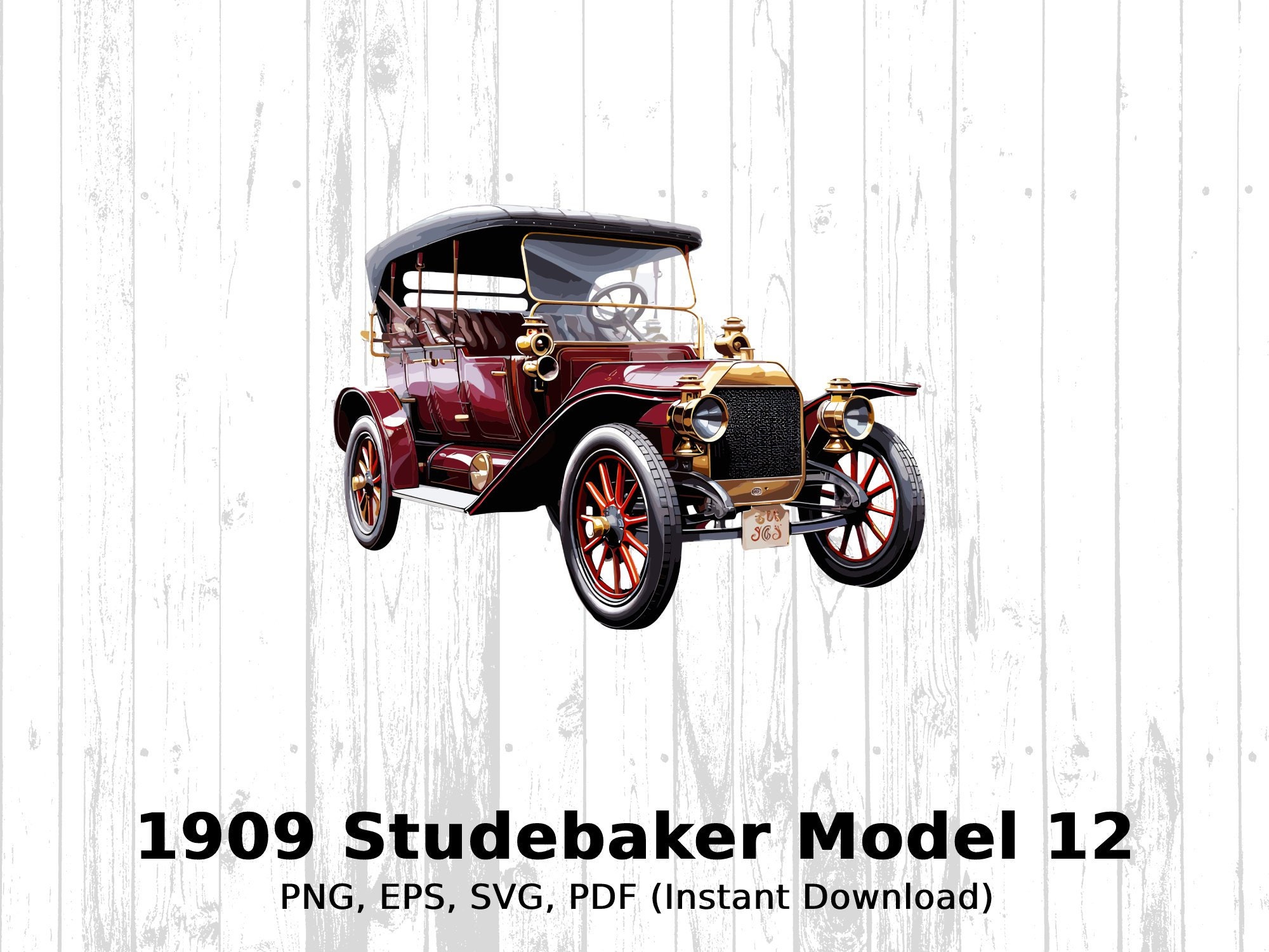 1909 Studebaker Model 12 Clipart Vector Graphic Instant - Etsy