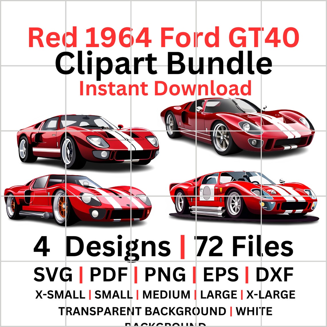 Red 1964 Ford GT40, Clipart Bundle, Vector Graphic, Instant Download ...
