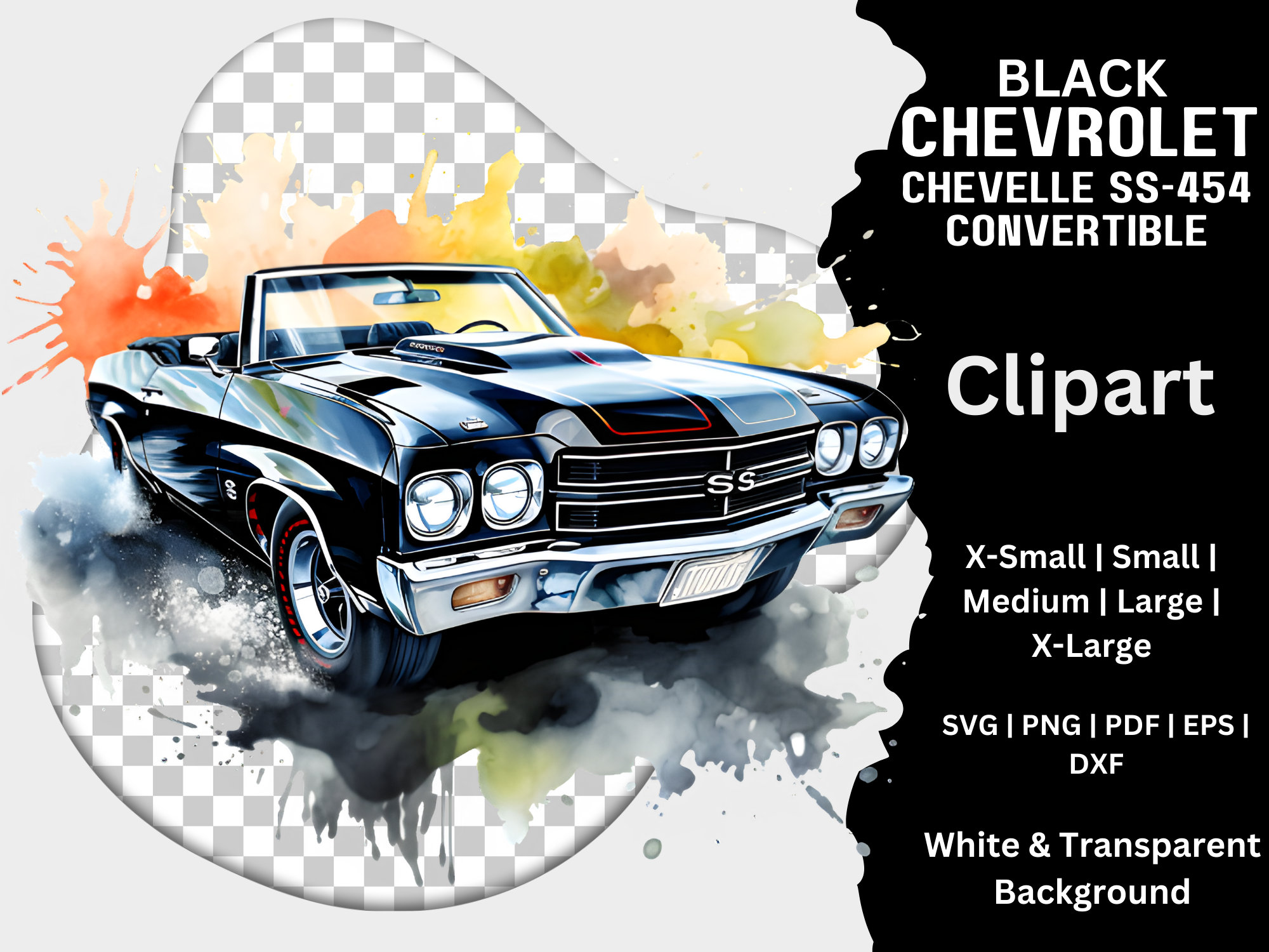 Chevrolet Chevelle SS-454 Convertible, Multi-color, Clipart Bundle ...