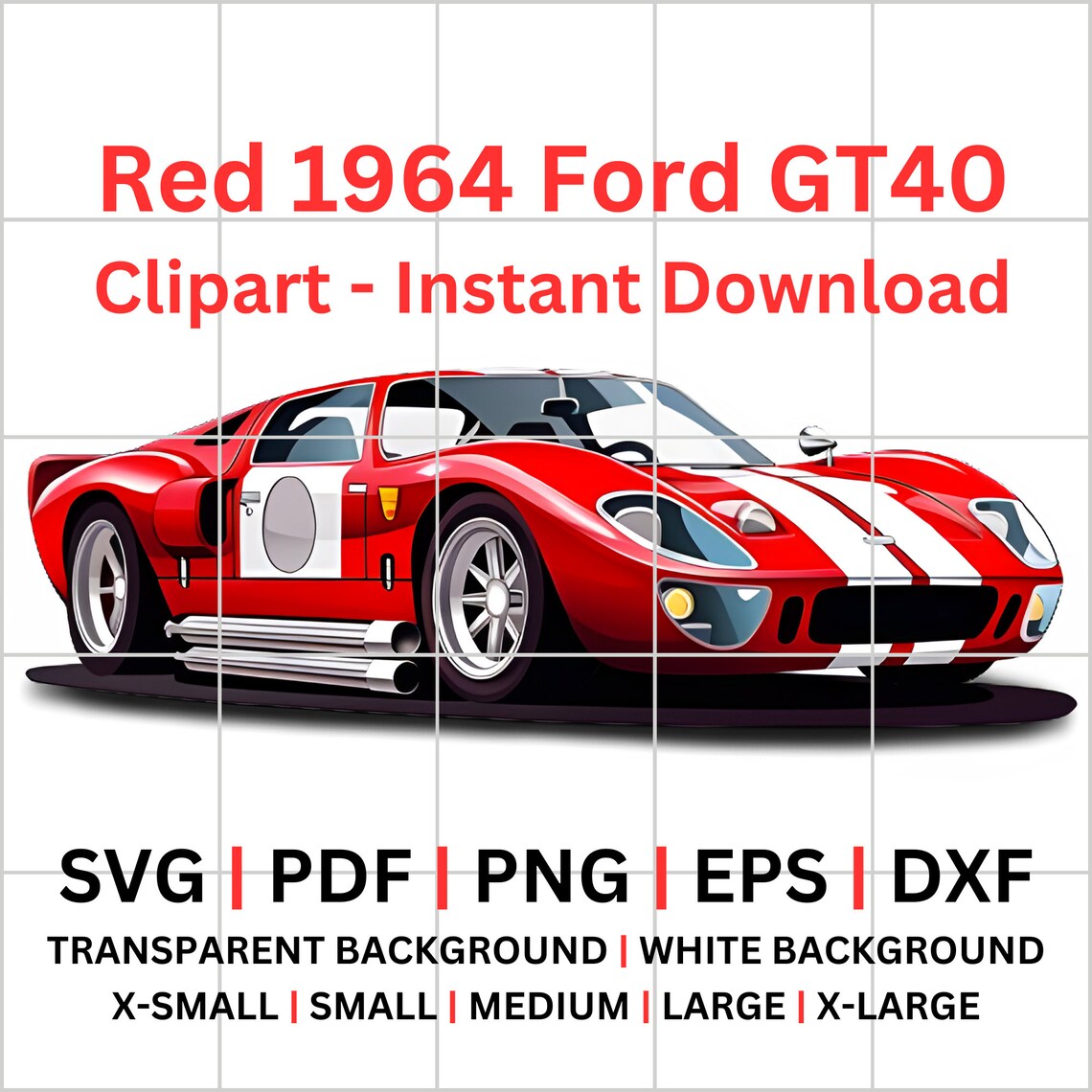 Red 1964 Ford GT40, Clipart Bundle, Vector Graphic, Instant Download ...