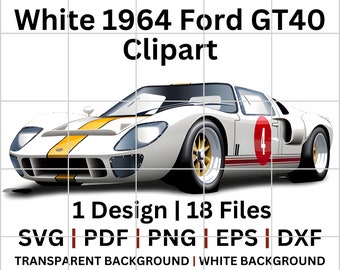 White 1964 Ford GT40 Clipart Bundle Vector Graphic Instant - Etsy