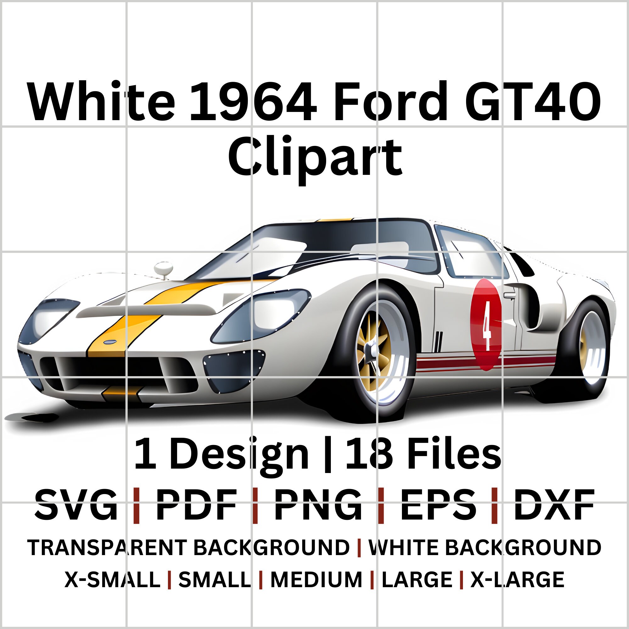 White 1964 Ford GT40, Clipart Bundle, Vector Graphic, Instant Download ...
