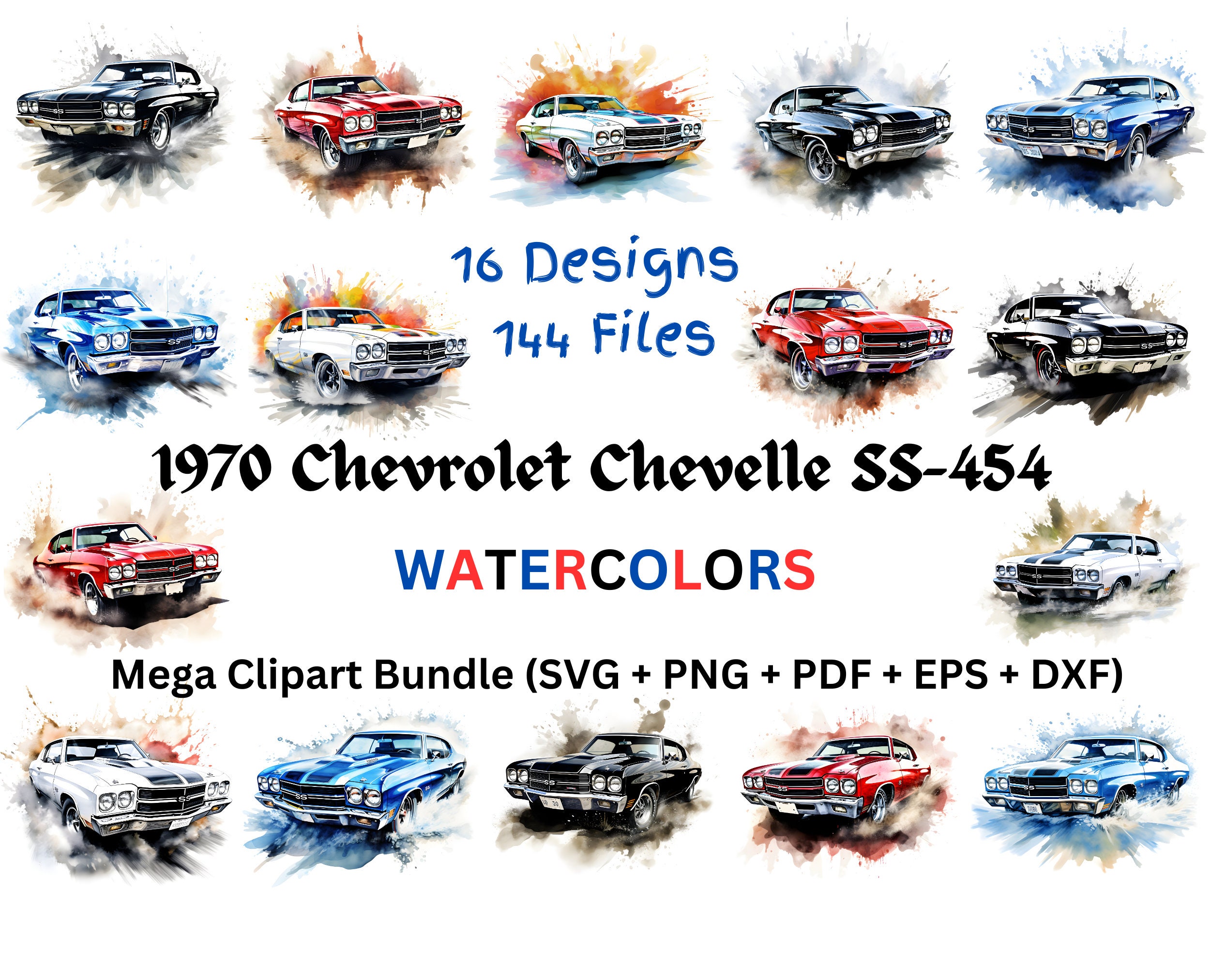 Chevrolet Chevelle SS-454, Vintage Car, Mega Clipart Bundle, Muscle Car ...