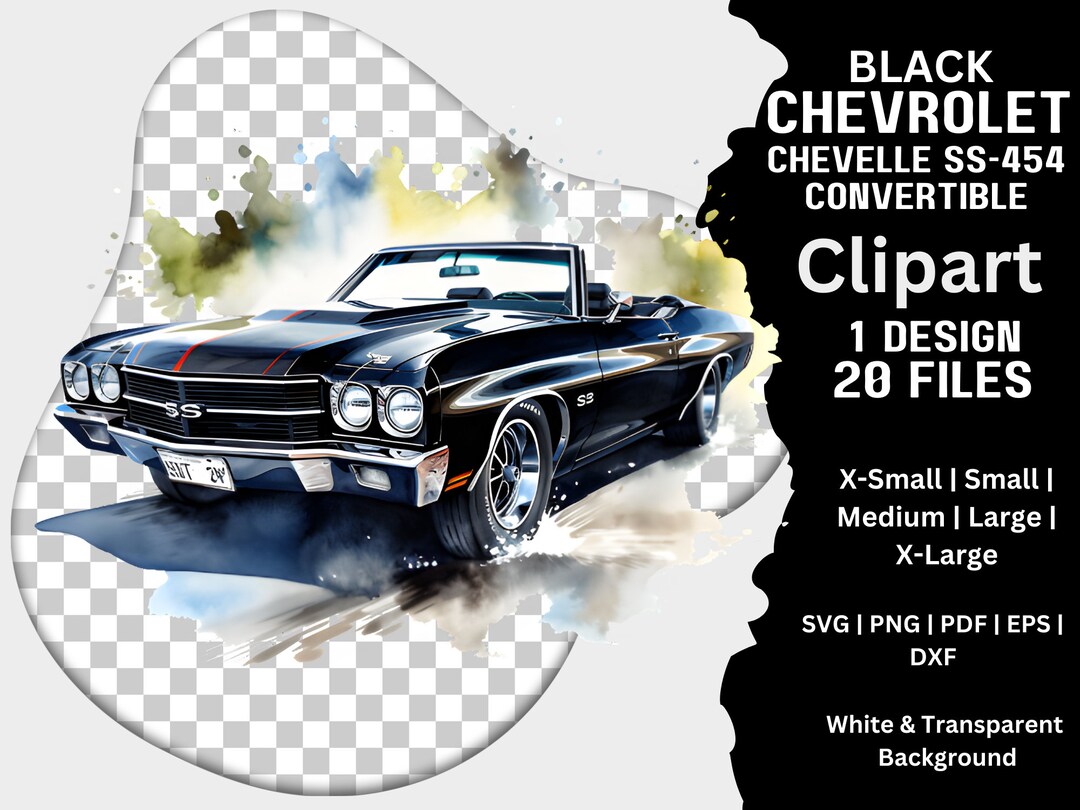 Black 1970 Chevrolet Chevelle SS-454 Convertible, Clipart, Vector ...