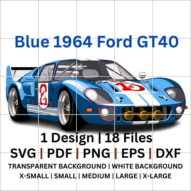 Blue 1964 Ford GT40, Clipart Bundle, Vector Graphic, Instant Download ...