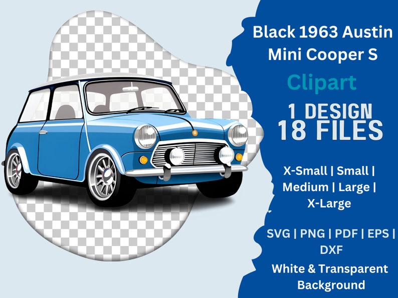 Blue 1963 Austin Mini Cooper S, Clipart Bundle, Vector Graphic, Instant ...