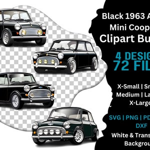 Black 1963 Austin Mini Cooper S, Clipart Bundle, Vector Graphic ...