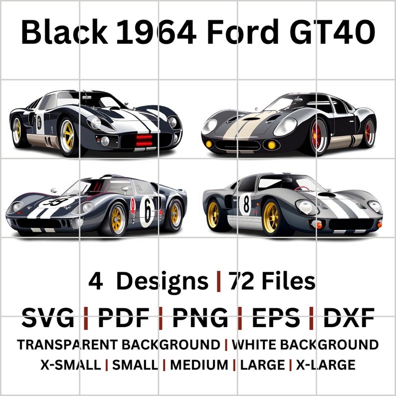 Black 1964 Ford GT40, Clipart Bundle, Vector Graphic, Instant Download ...
