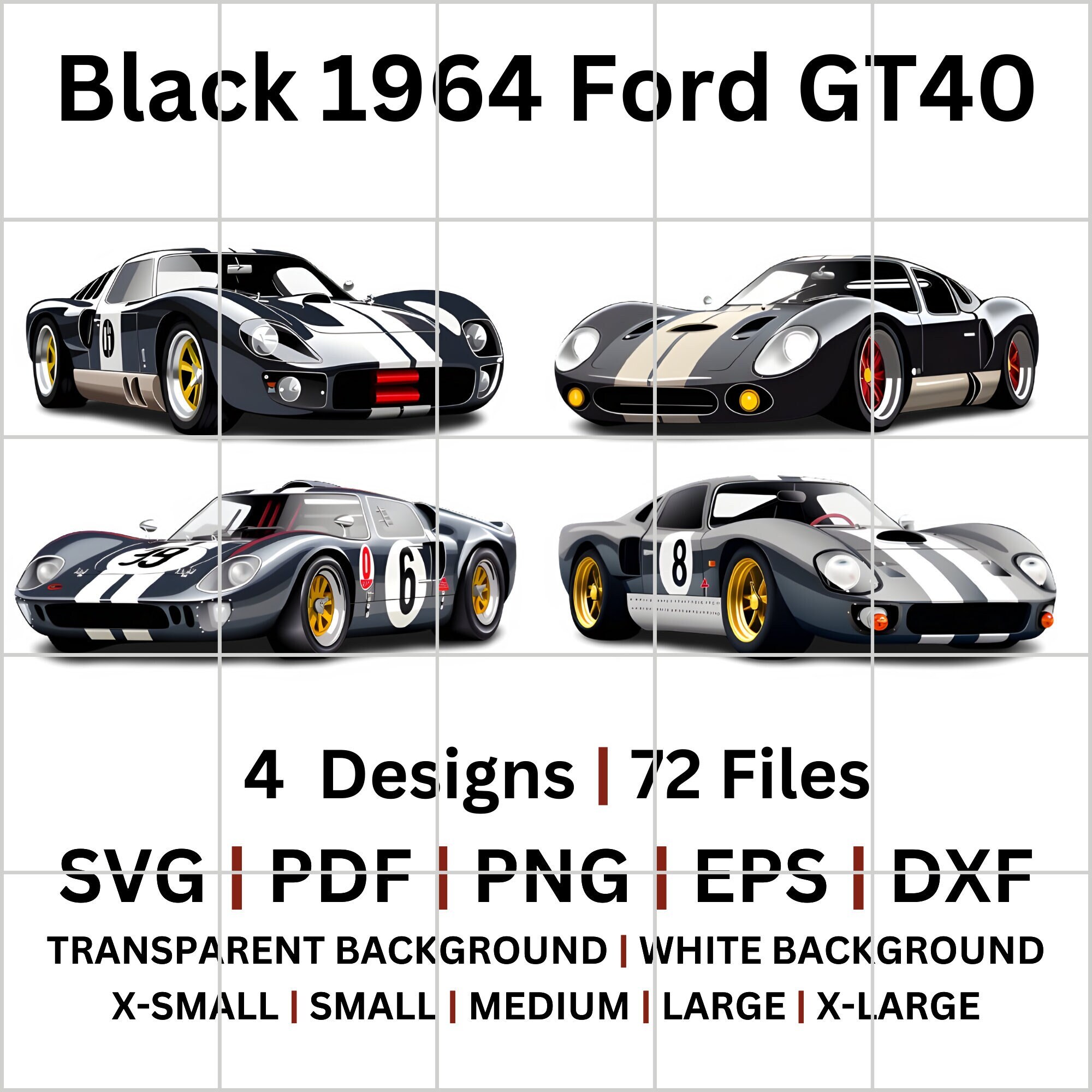 Black 1964 Ford GT40, Clipart Bundle, Vector Graphic, Instant Download ...