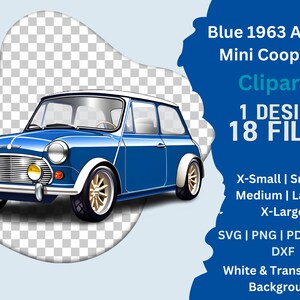 Blue 1963 Austin Mini Cooper S, Clipart Bundle, Vector Graphic, Instant ...
