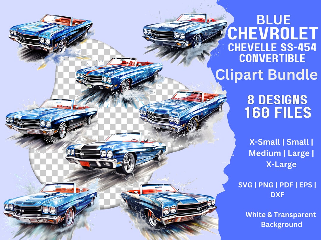Metallic Blue Chevrolet Chevelle SS-454 Convertible, Clipart Bundle ...