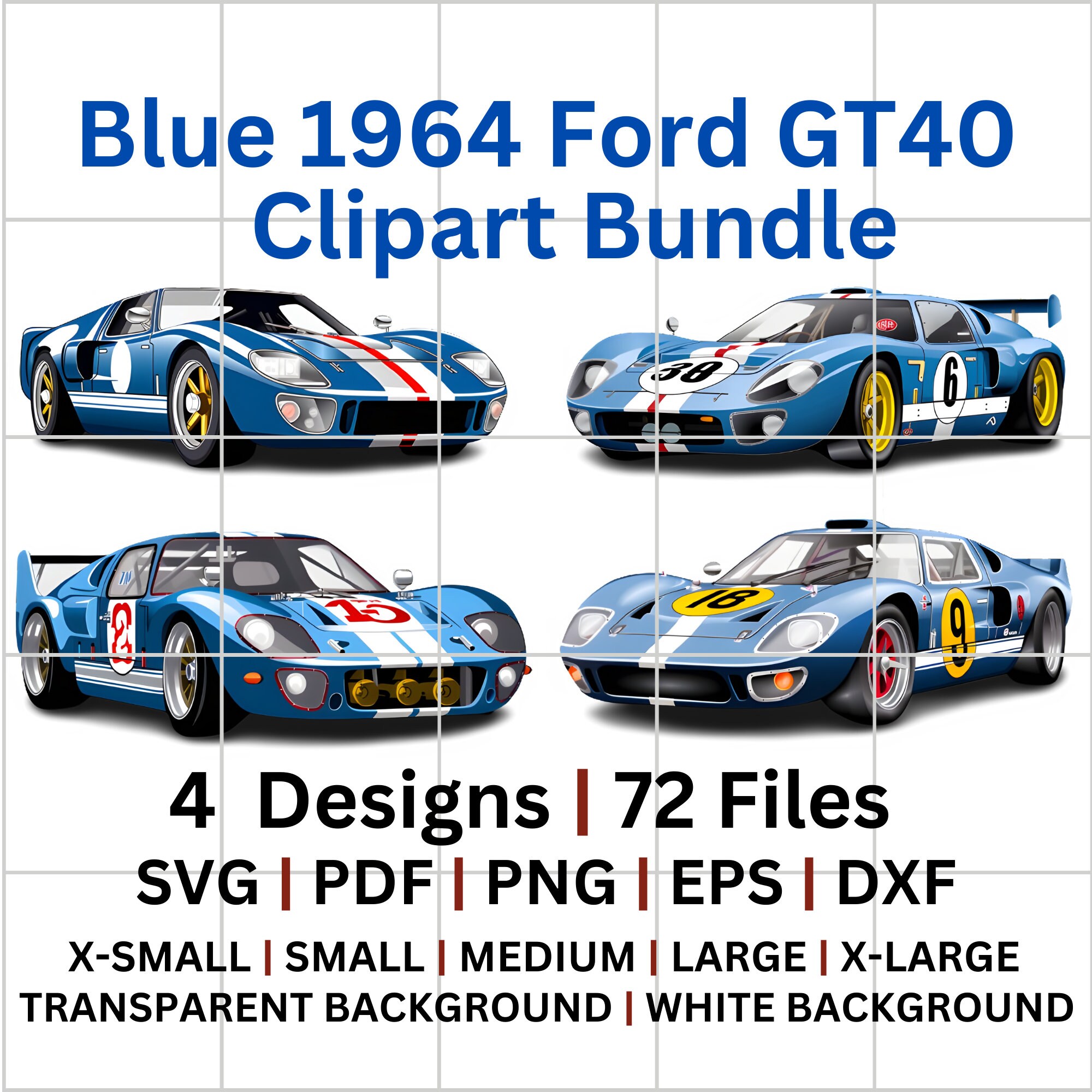 Blue 1964 Ford GT40, Clipart Bundle, Vector Graphic, Instant Download ...