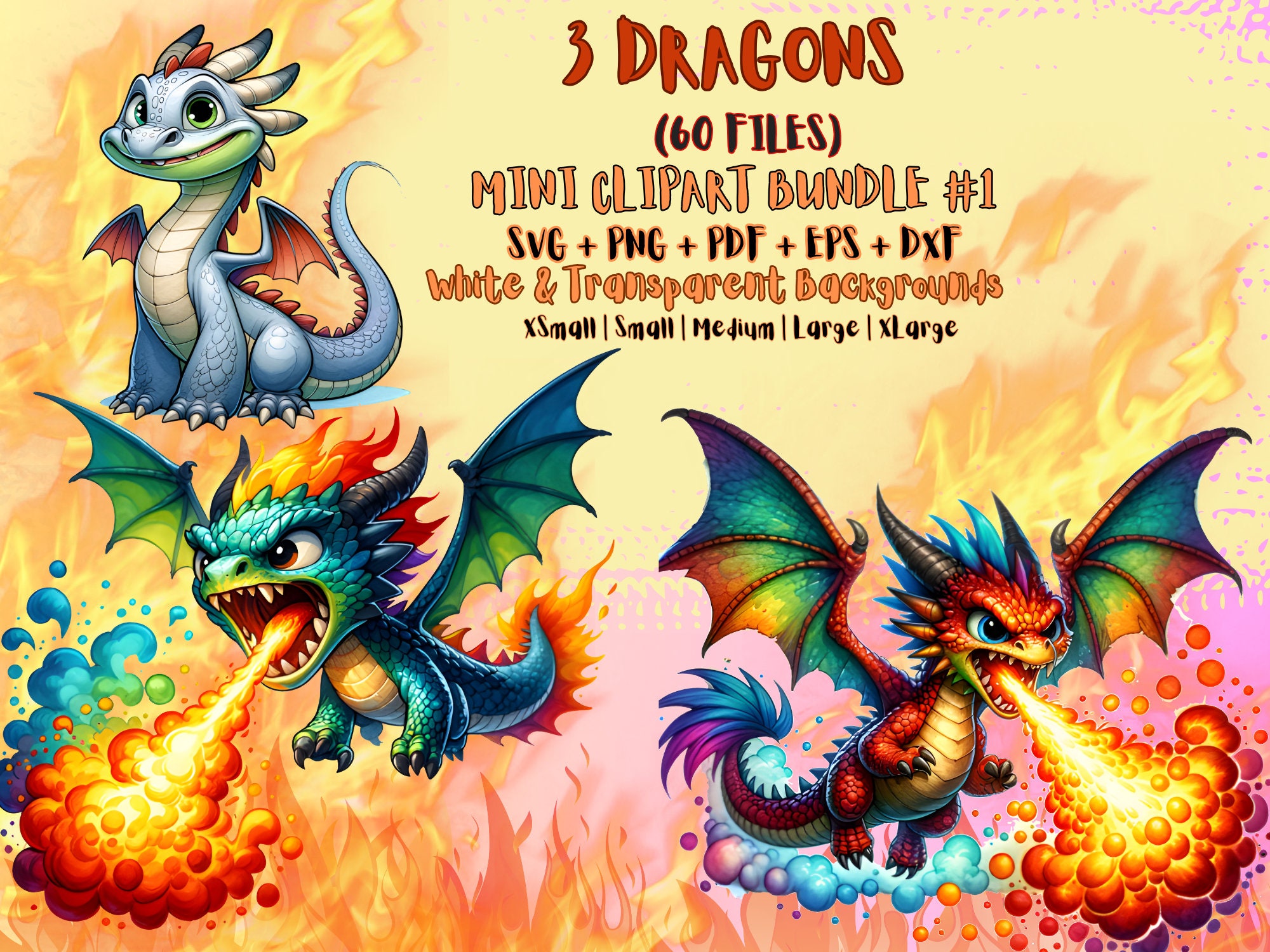 Dragons, Dragon, Mythical Creatures, Fantasy, Clipart Bundle, Vector ...