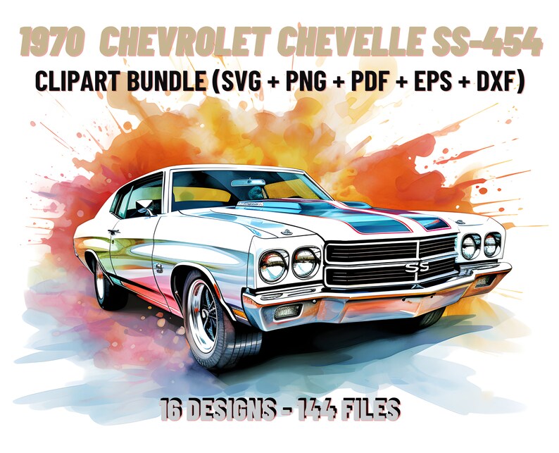 Chevrolet Chevelle SS-454, Vintage Car, Mega Clipart Bundle, Muscle Car ...