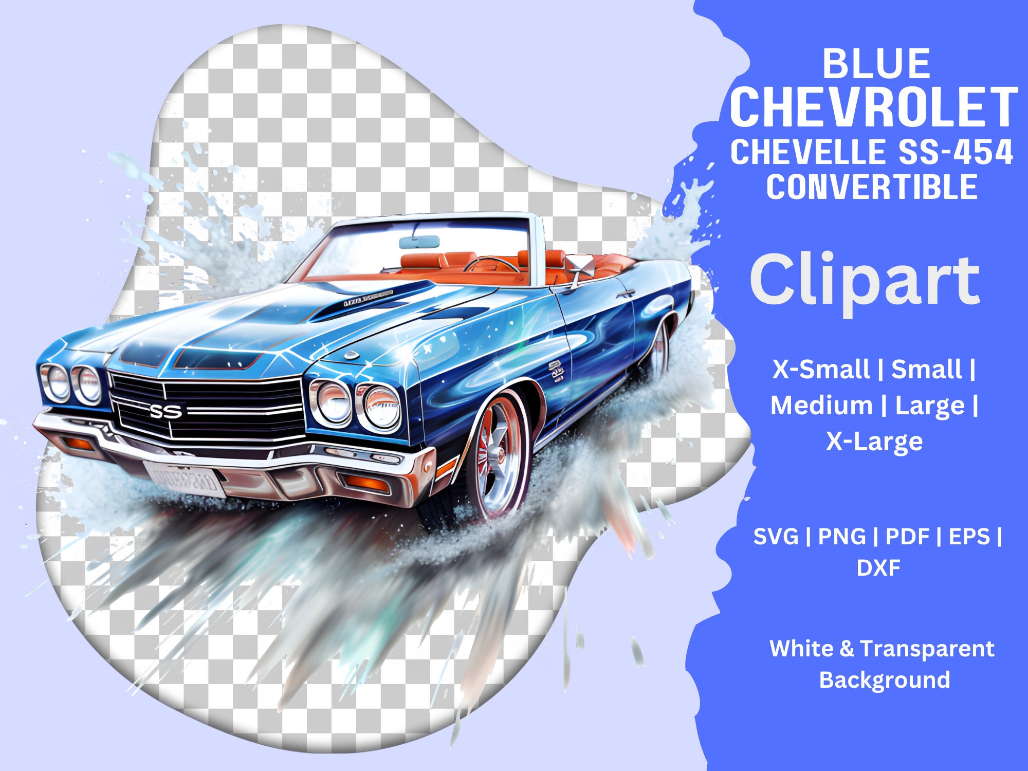 Metallic Blue Chevrolet Chevelle SS-454 Convertible, Clipart Bundle ...