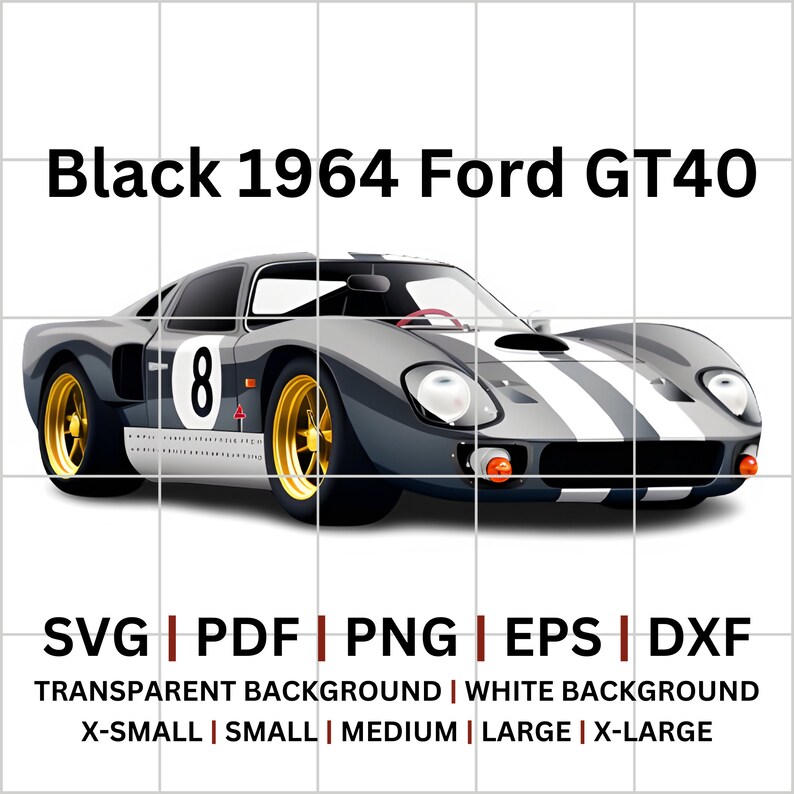 Black 1964 Ford GT40, Clipart Bundle, Vector Graphic, Instant Download ...