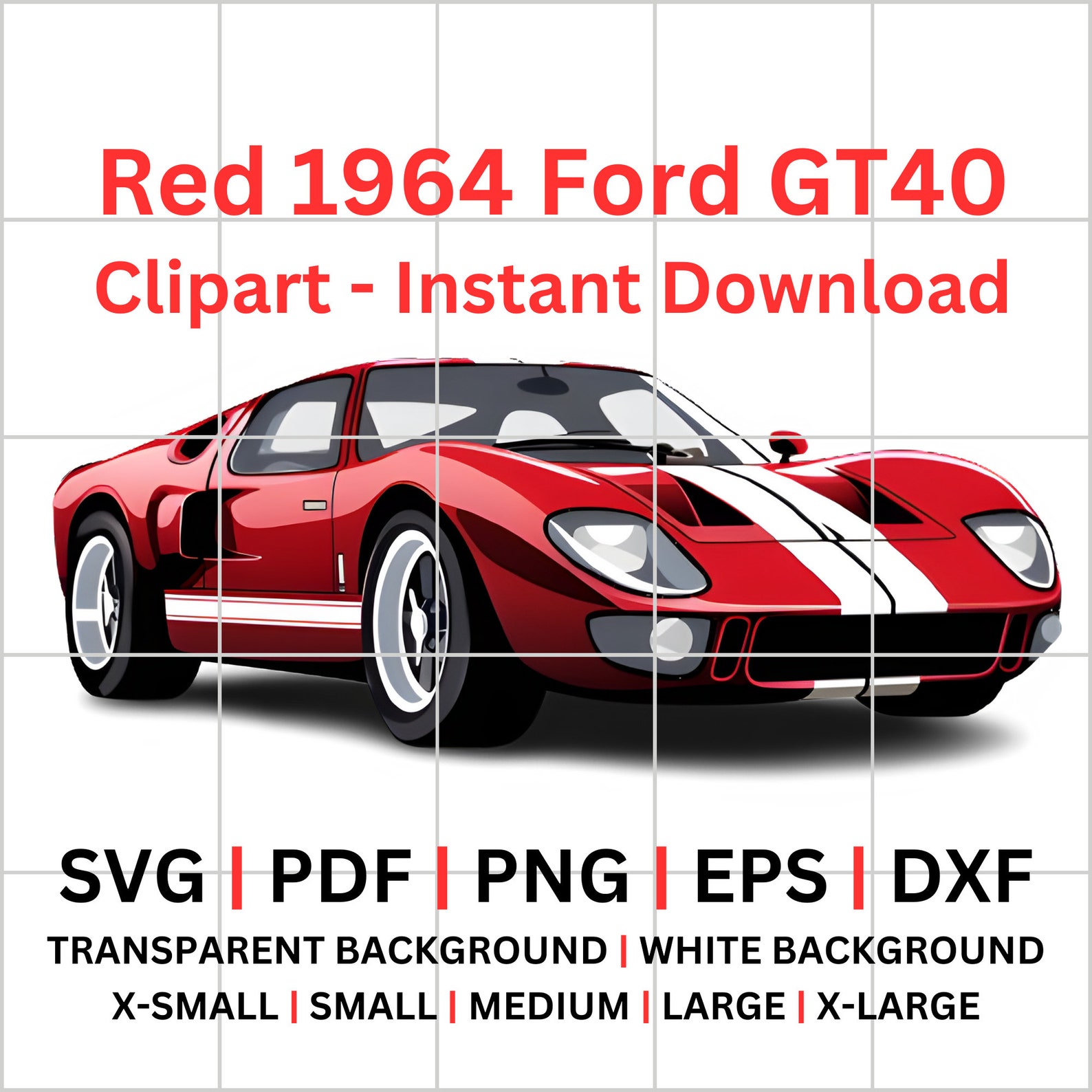 Red 1964 Ford GT40, Clipart Bundle, Vector Graphic, Instant Download ...