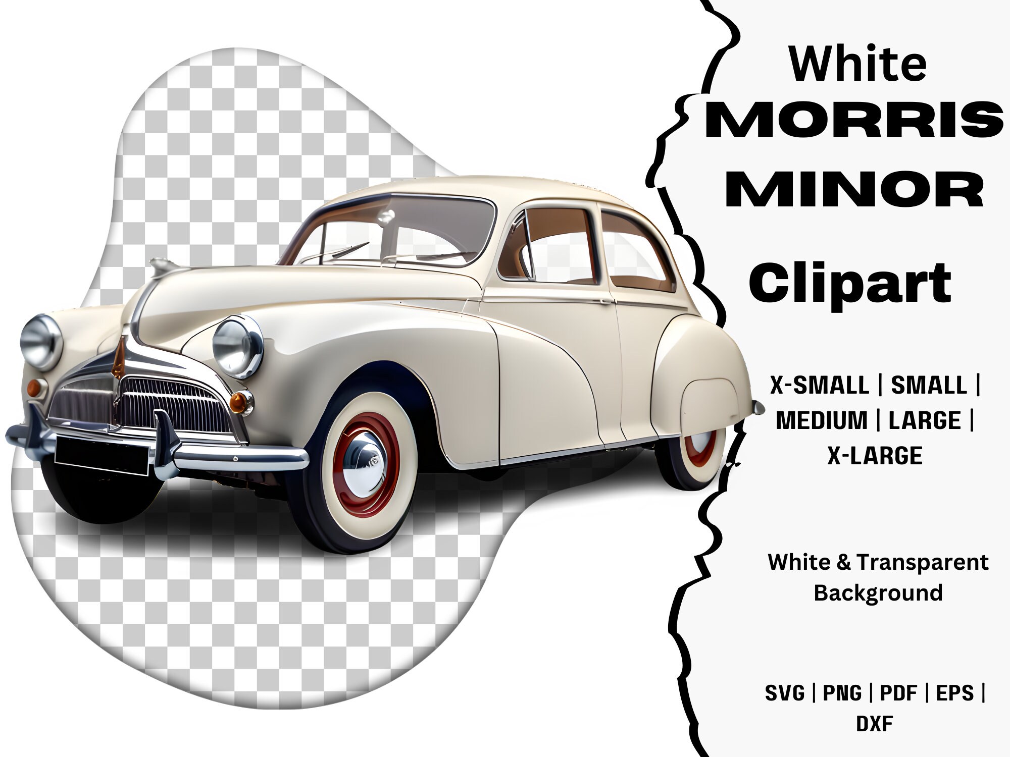 White Morris Minor, Morris Minor, Clipart Bundle, Vector Graphic ...