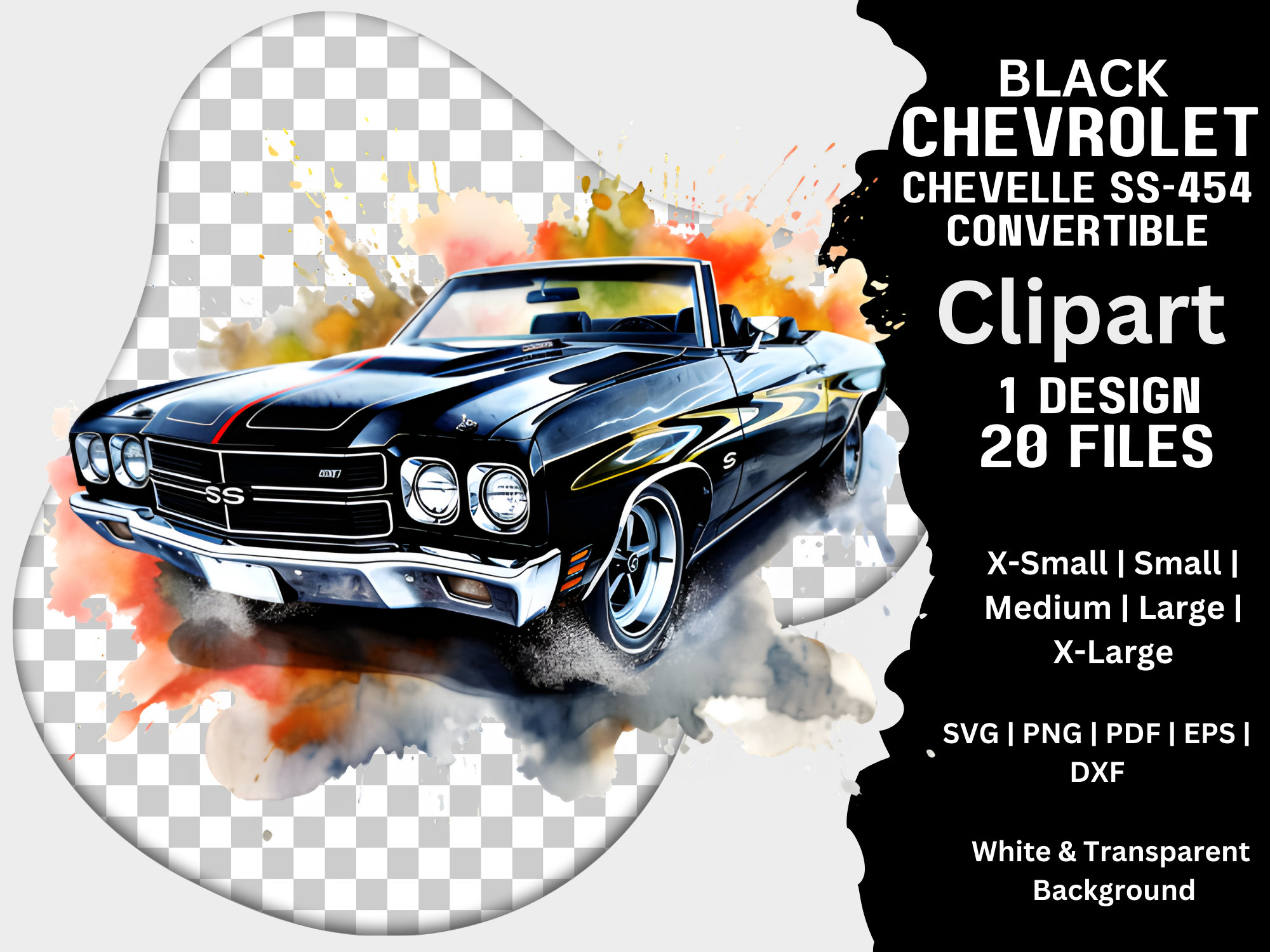 Black 1970 Chevrolet Chevelle SS-454 Convertible, Clipart, Vector ...