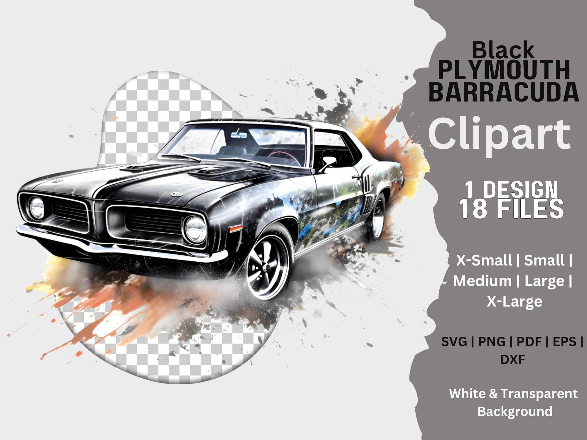 Black 1970 Plymouth Barracuda, Plymouth Cuda, Clipart, Vector Graphic ...