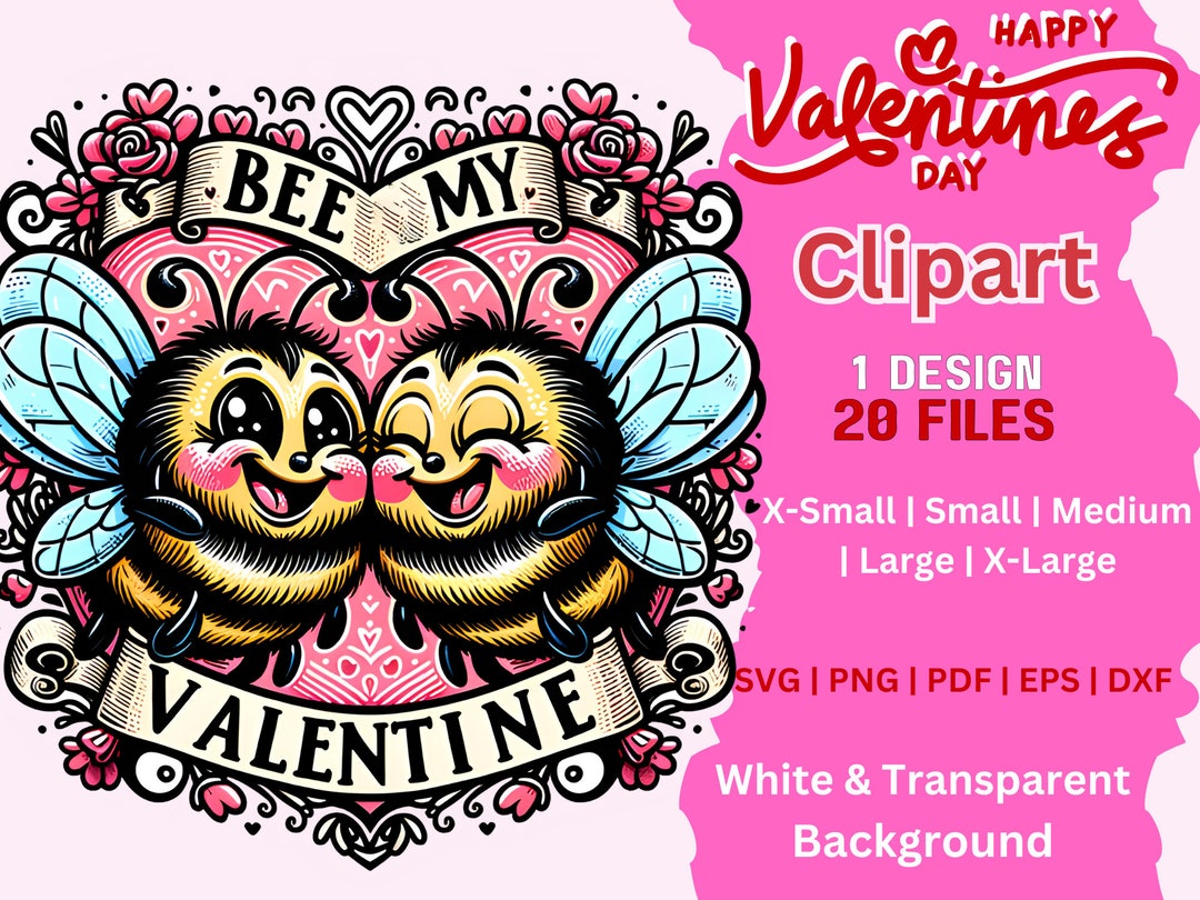 Valentines Day, Clipart, Bee My Valentine, Vector Graphic, Instant ...
