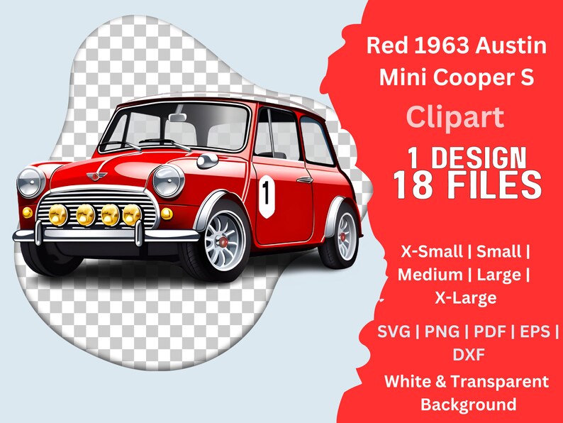 Red 1963 Austin Mini Cooper S, Clipart Bundle, Vector Graphic, Instant ...