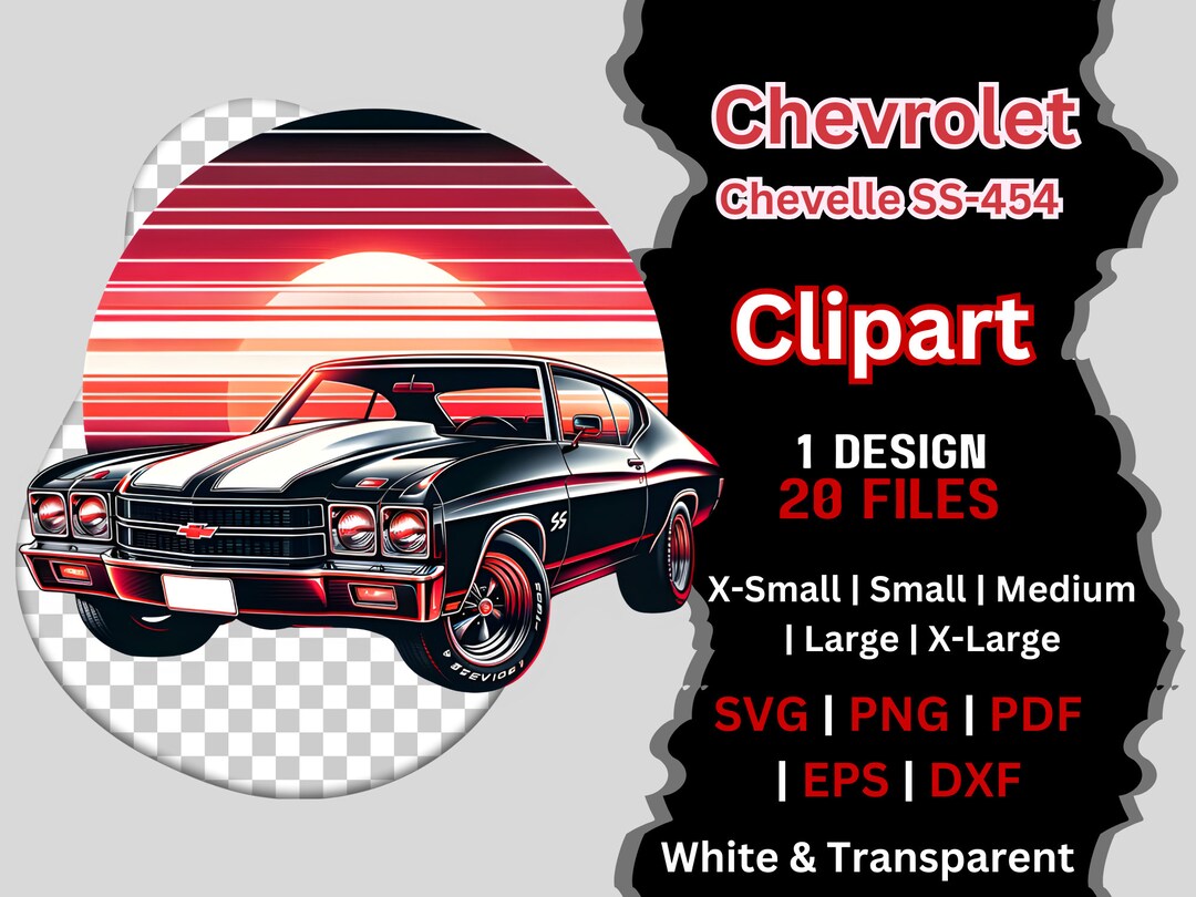 Black 1970 Chevrolet Chevelle SS-454 With Vintage Sunset, Clipart ...