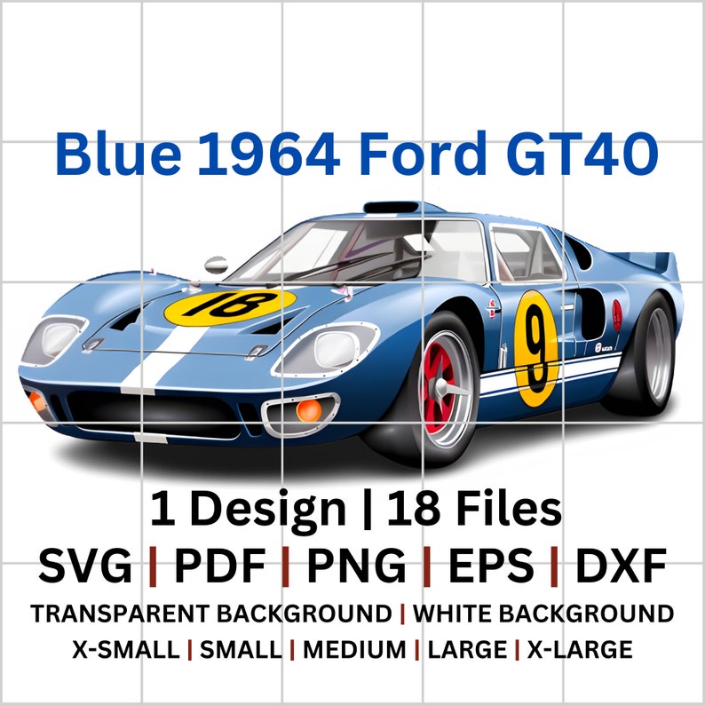 Blue 1964 Ford GT40 Clipart Bundle Vector Graphic Instant - Etsy