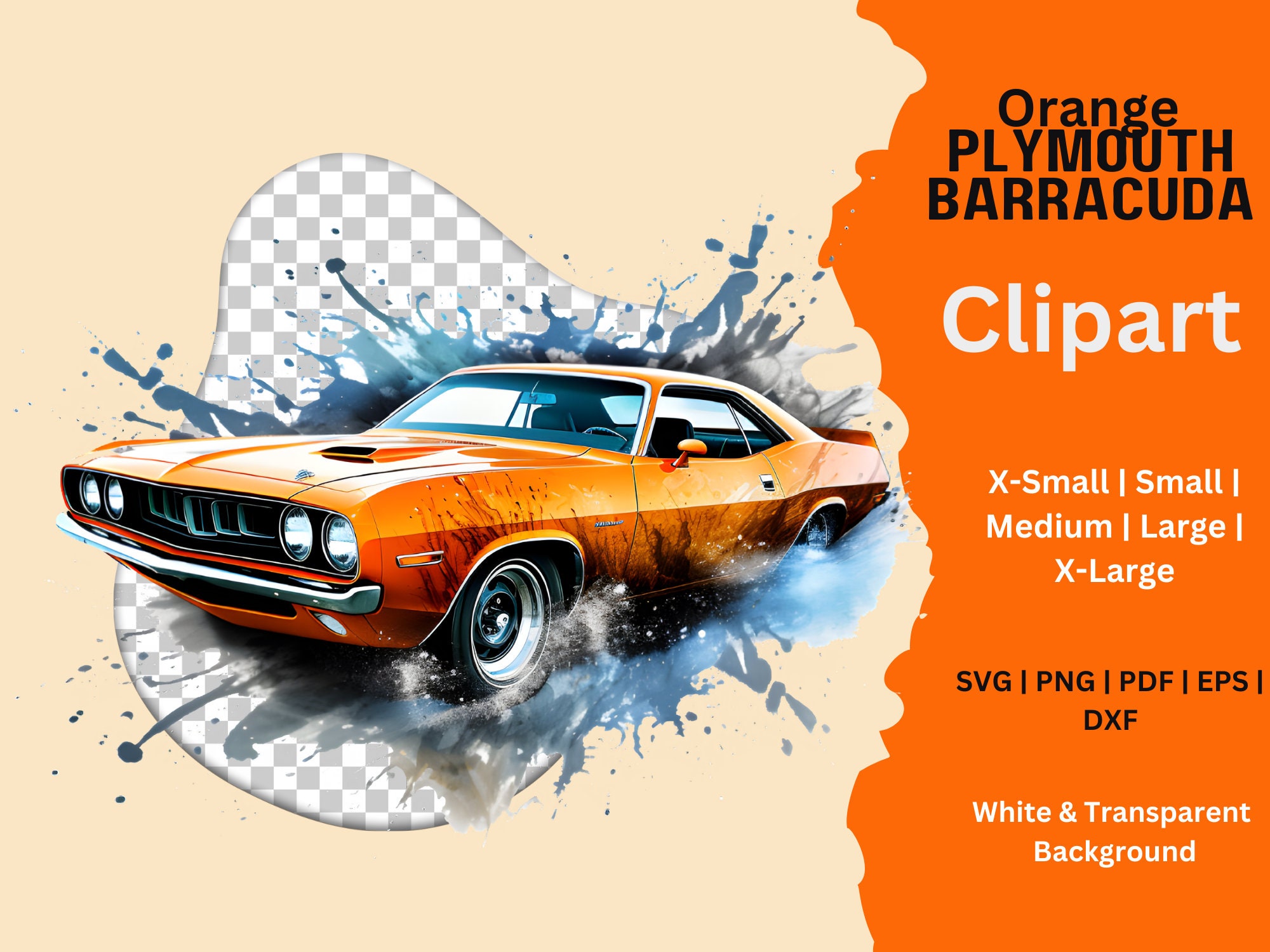 Orange Plymouth Barracuda, Plymouth Cuda, Clipart Bundle, Vector ...