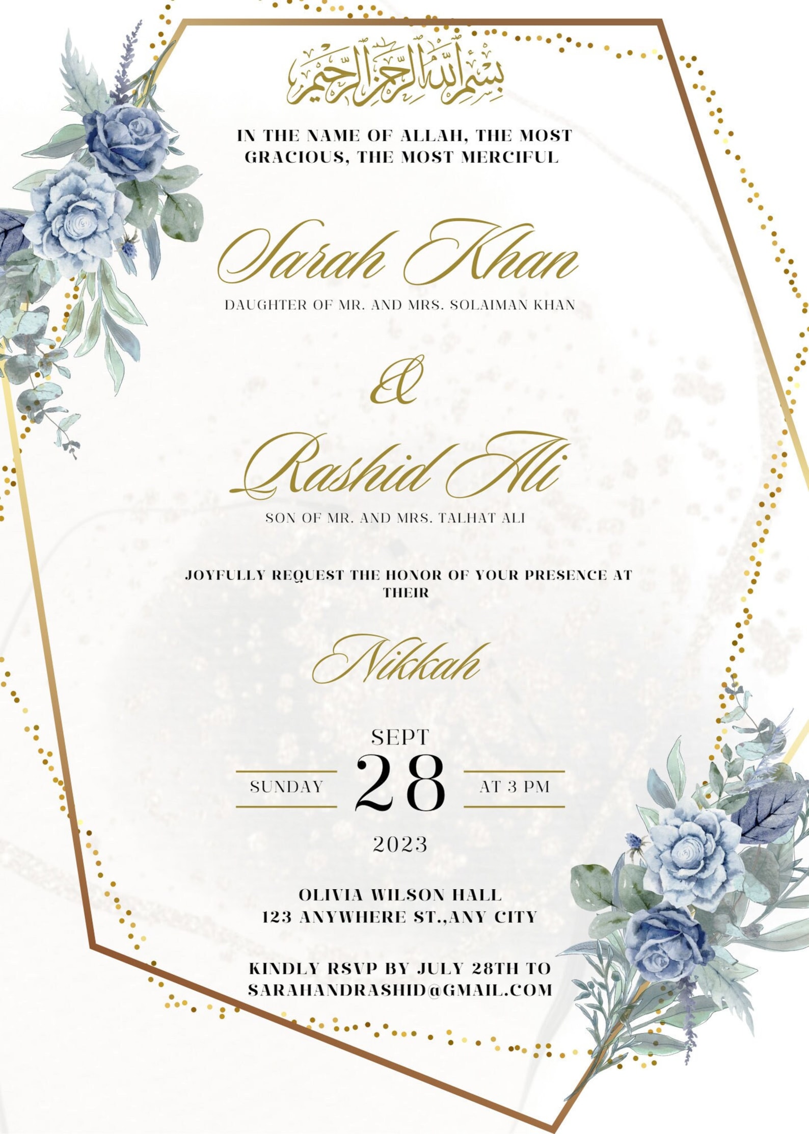 Digital Islamic Wedding Invitation, Muslim Wedding Invite, Nikkah ...