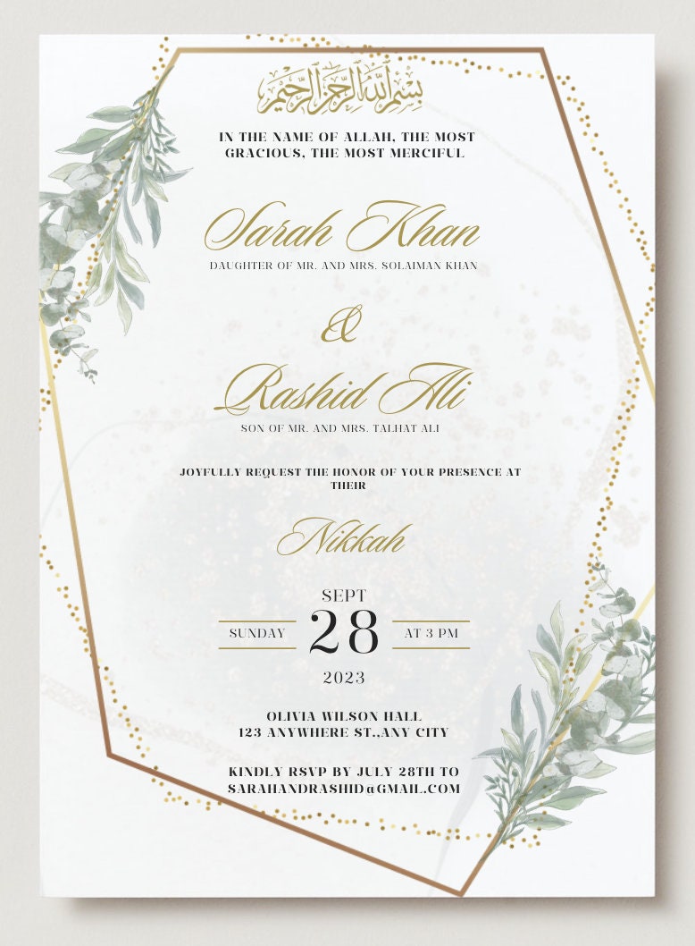 Digital Islamic Wedding Invitation, Muslim Wedding Invite, Nikkah ...