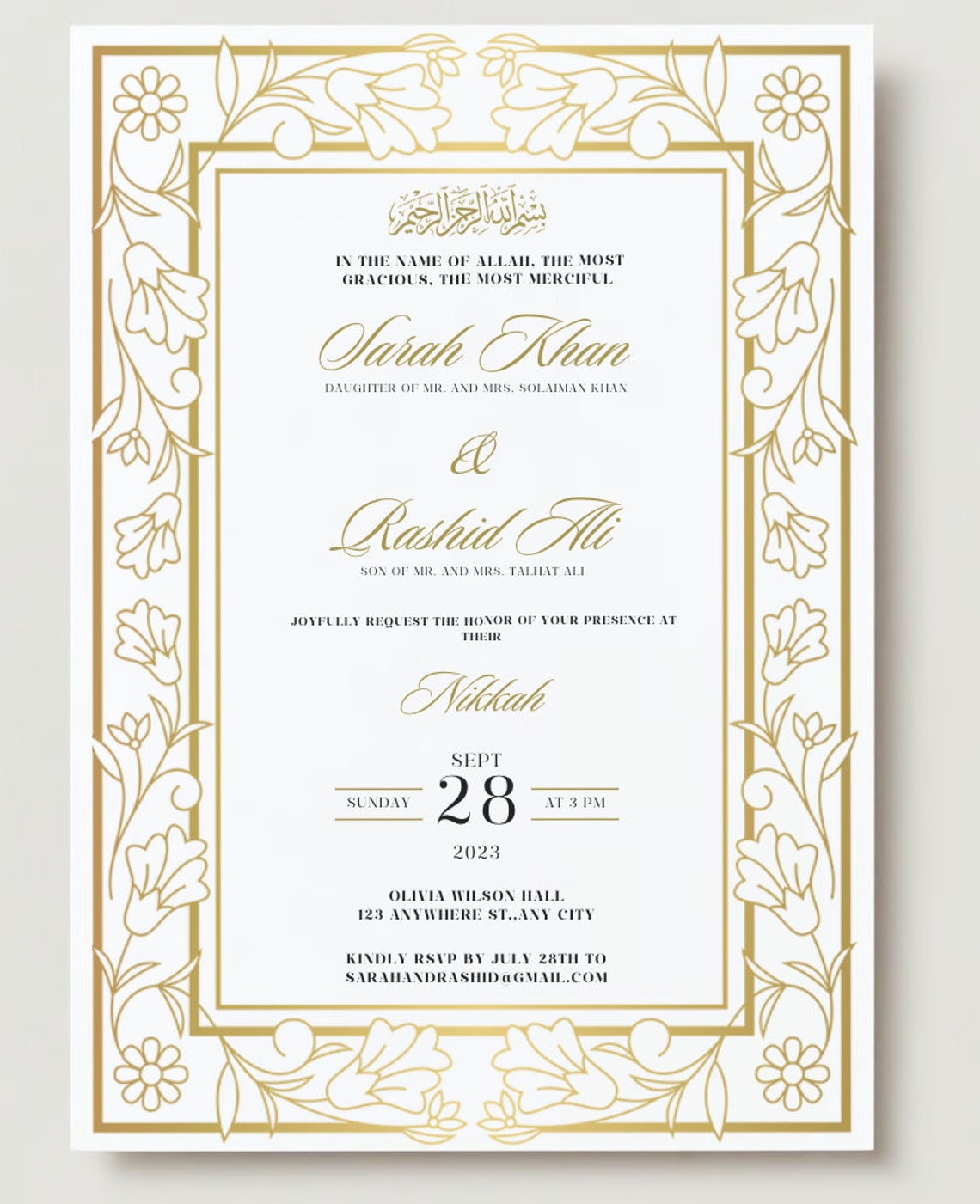 Digital Islamic Wedding Invitation, Muslim Wedding Invite, Nikkah ...