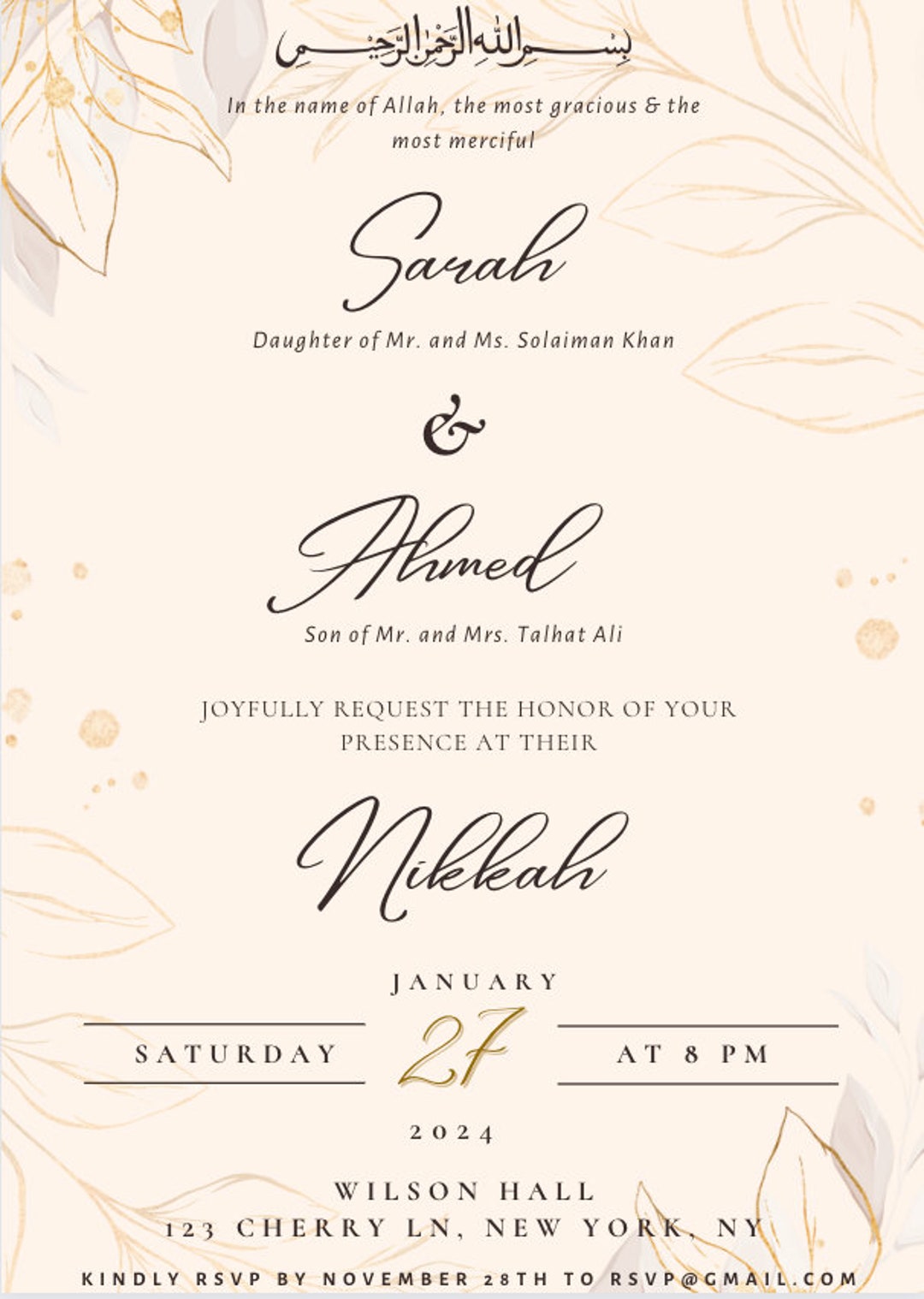 Digital Islamic Wedding Invitation, Muslim Wedding Invite, Nikkah ...