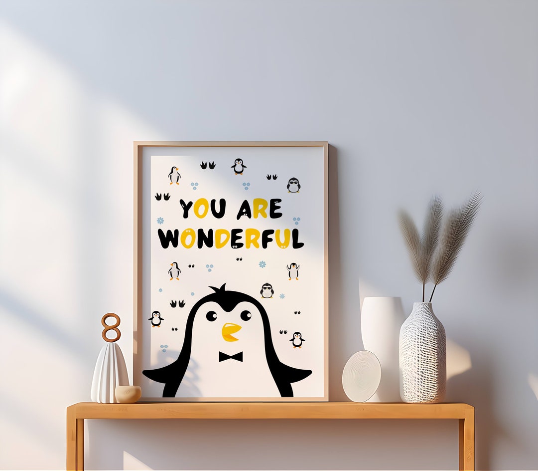 Happy Penguin Quote Poster Kids Wall Art Print Colourful Wall Art Print ...