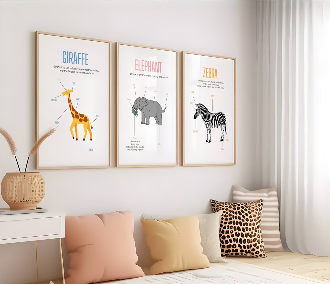 5 Prints Set Wild Animal Posters Kids Room Wall Art Nursery Decor Baby ...
