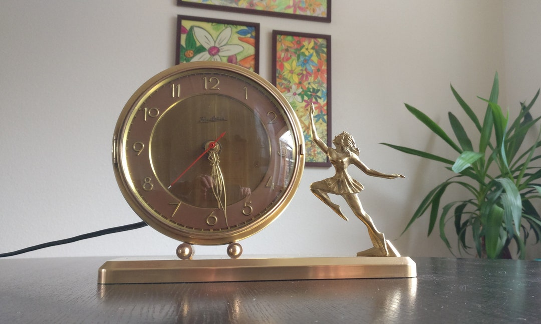 Henlein Mantle Clock Ballerina 1954 Brass Art Deco Electric - Etsy