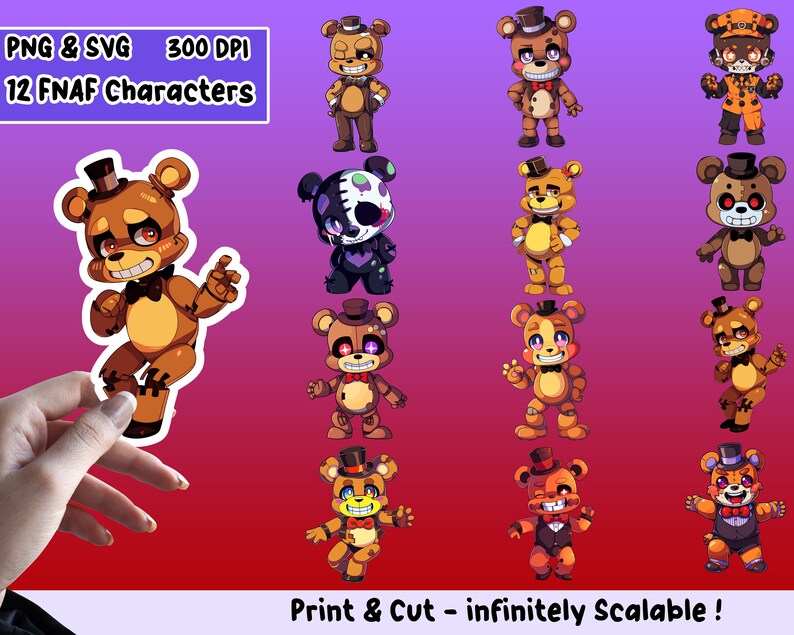 FNAF PNG Pack, Five Nights at Freddy's Sticker Set, Fnaf PNG, Sticker ...