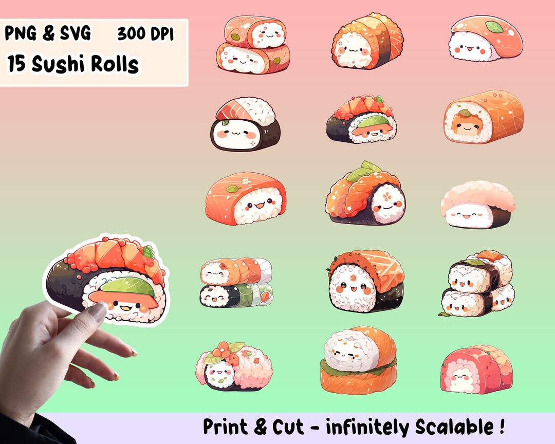 Sushi PNG Stickers, Sushi Sticker Set, Sushi Png, Sushi SVG, Sticker ...