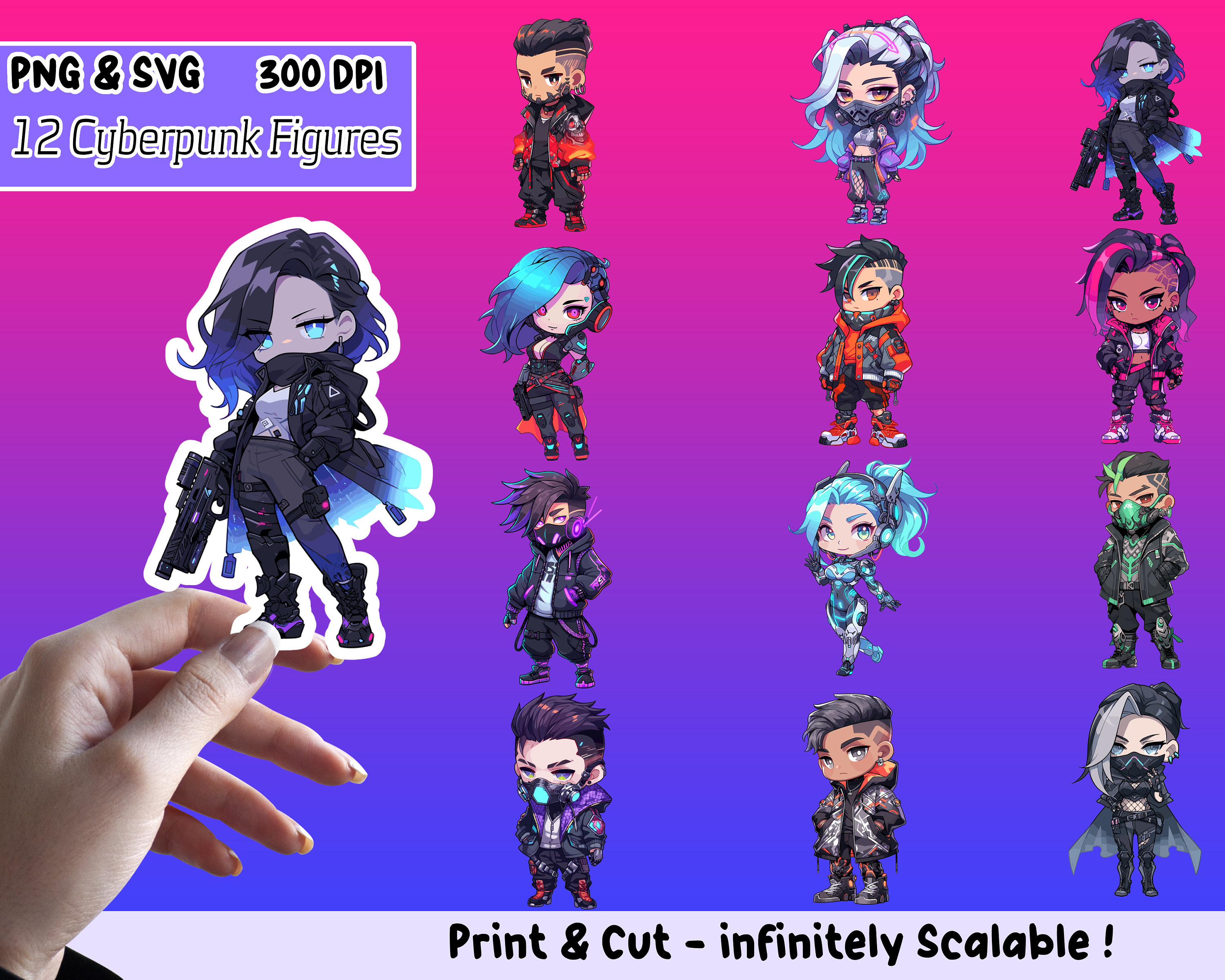 Cyberpunk Sticker PNG Pack, Cyberpunk Sticker Set, Cyberpunk PNG ...