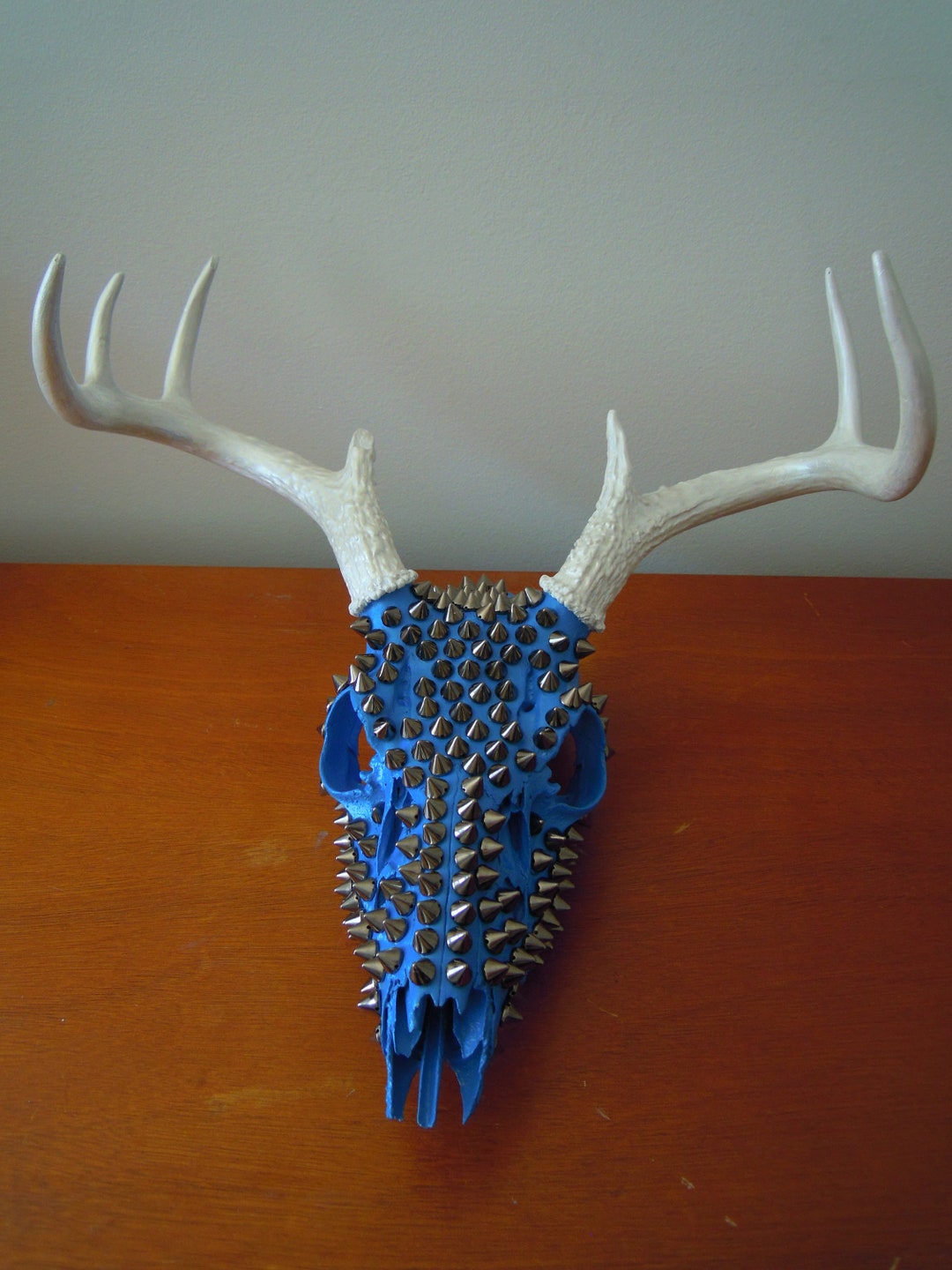 Real Deer Skull Hand Painted Blue and White With Spikes. Punk - Etsy