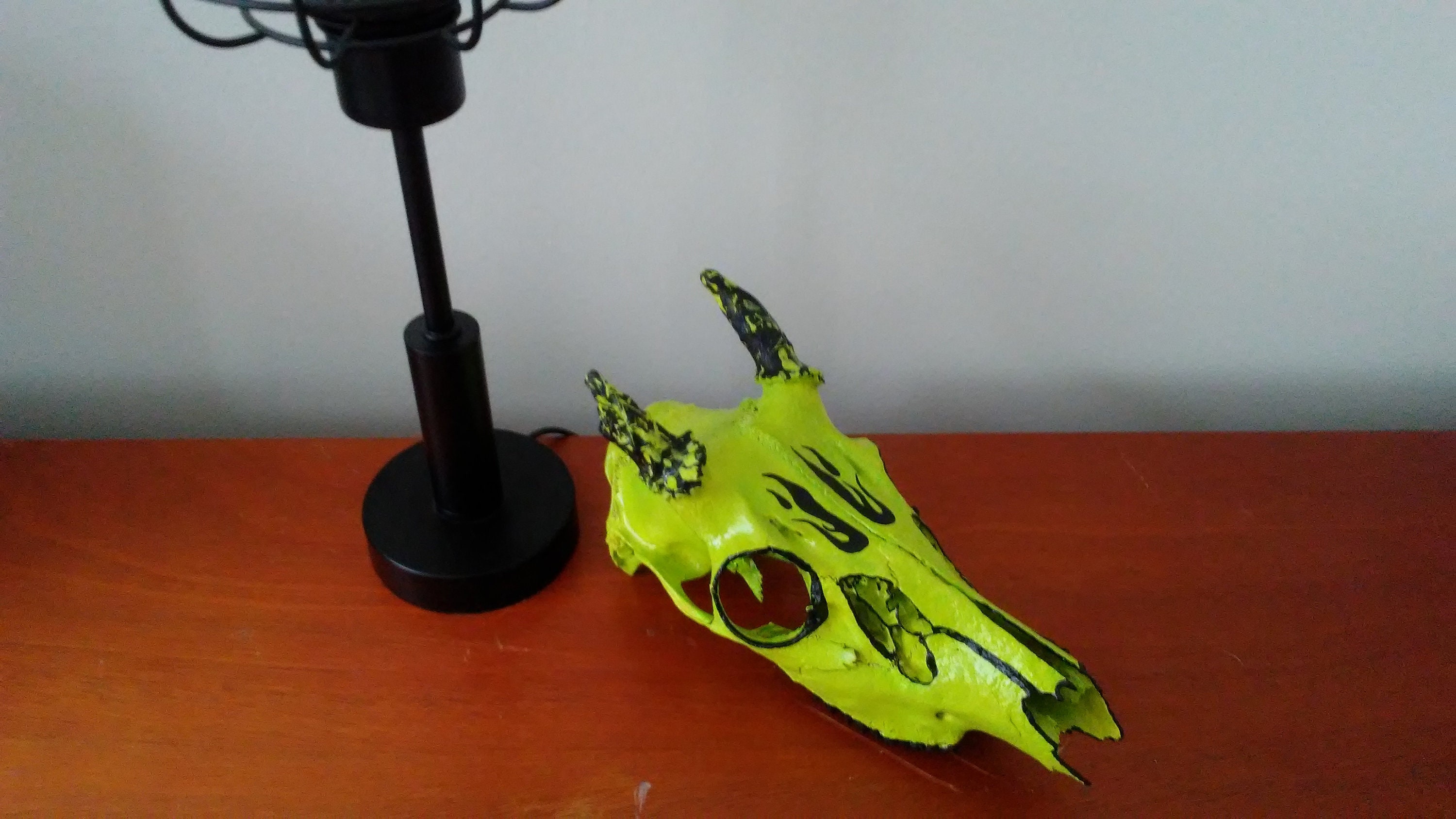 Hand Painted Real Deer Skull Lime Green With Black Flames - Etsy