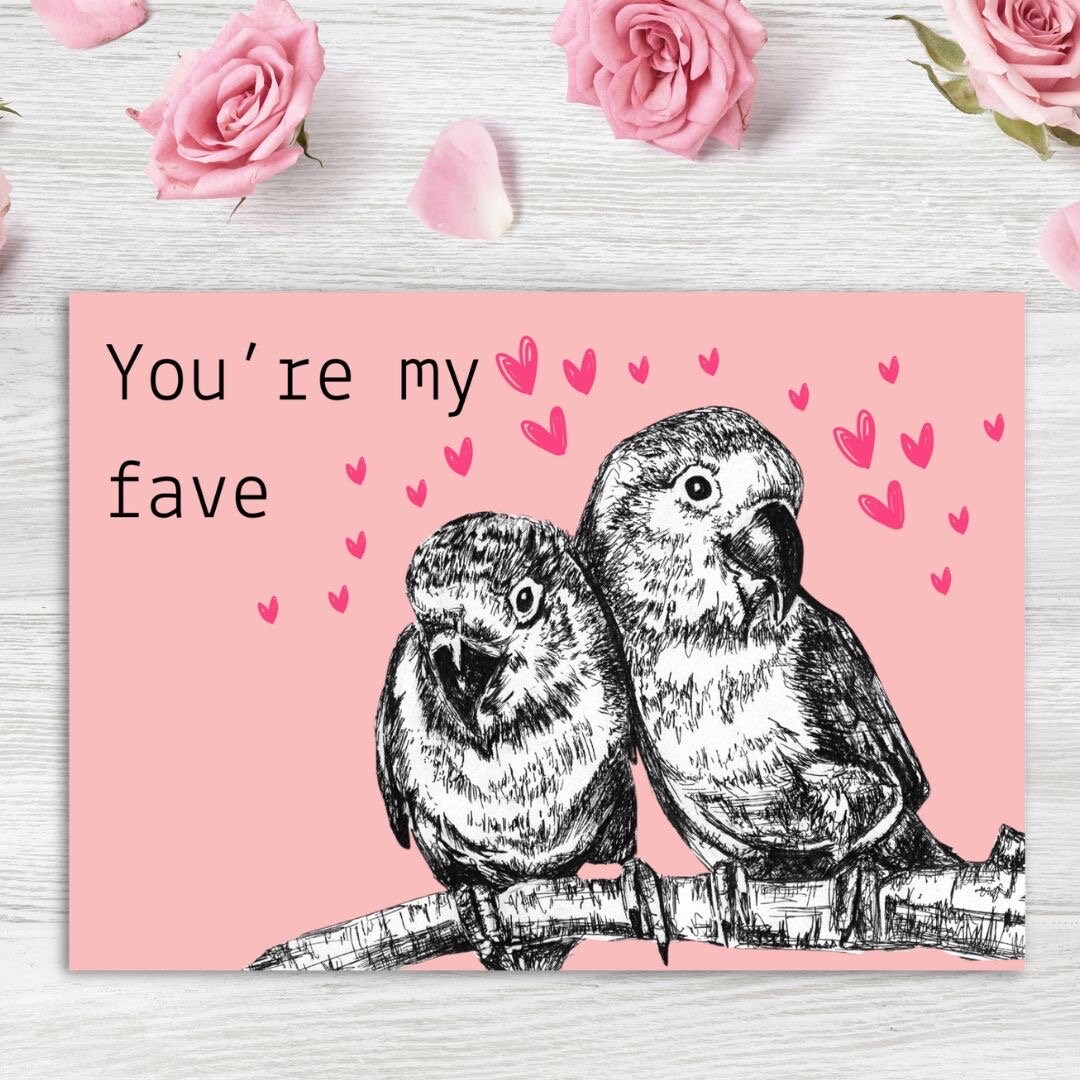 Love Birds Valentines Card, Pink Card, Anniversary Card, Youre My Fave ...